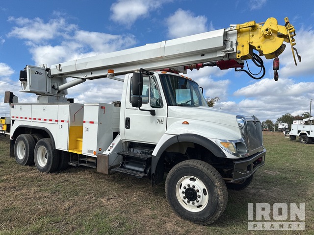 Altec D3060T R Straight Boom on 2006 International 7400 6x6 Pole Truck Flatbed Truck with Crane ...