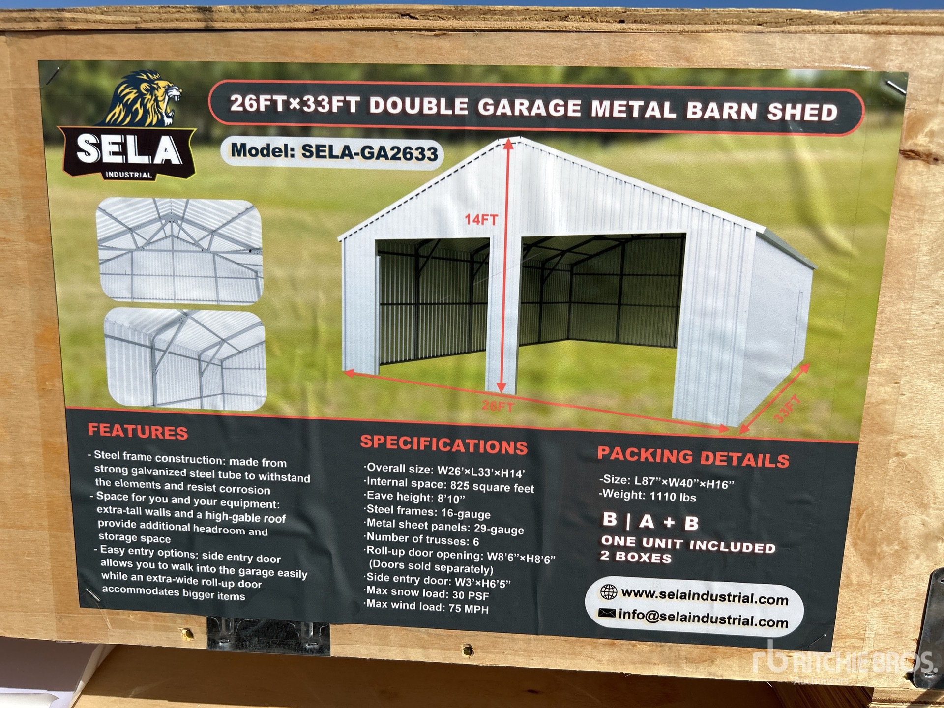 2024 SELA GA2633 26 ft x 33 ft Double Garage Metal Barn Cobertizo (Unused) | Ritchie Bros ...