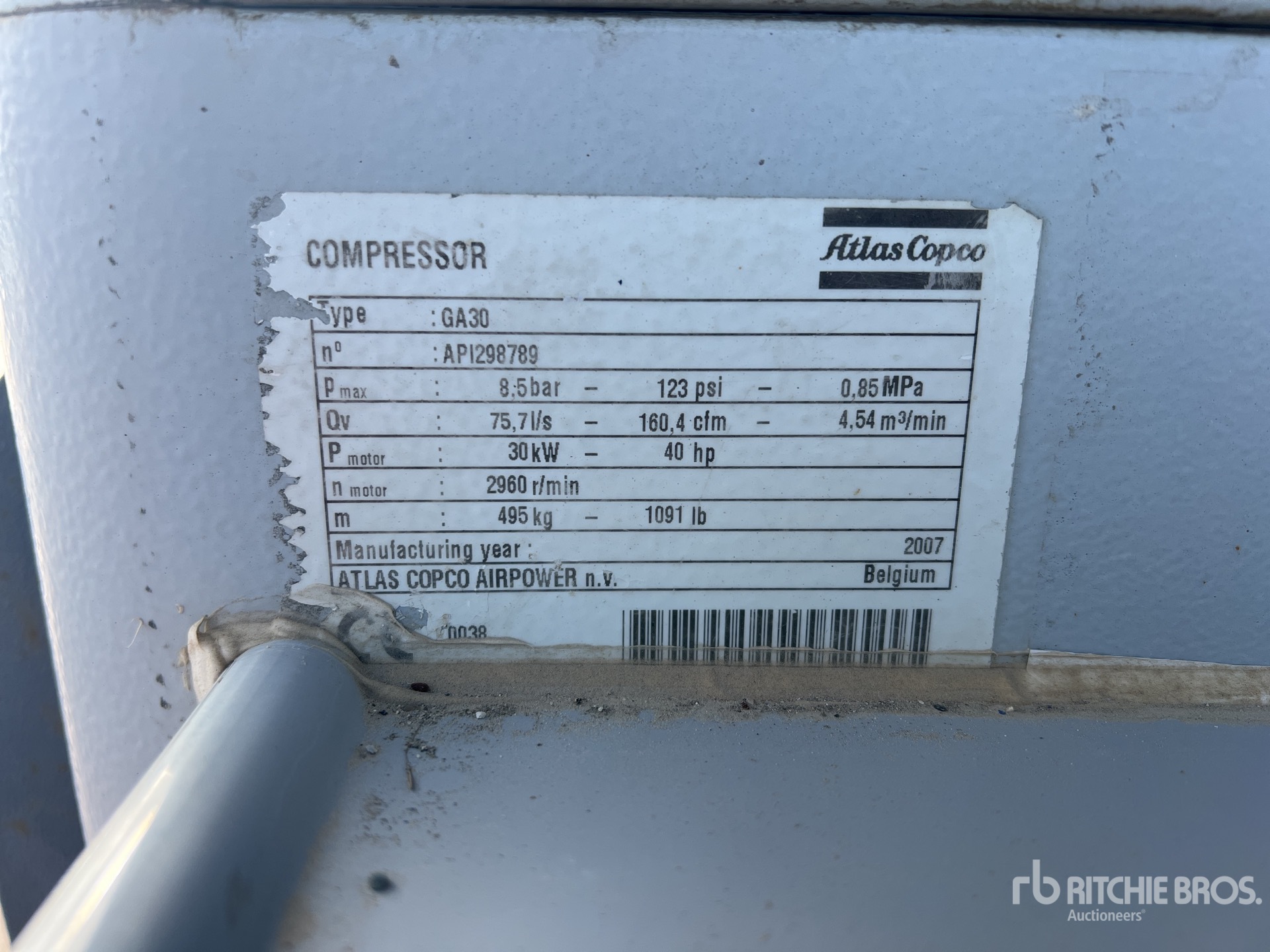 2007 Atlas Copco GA30 Skid-Mounted Compresseur A Air Air Compressor ...