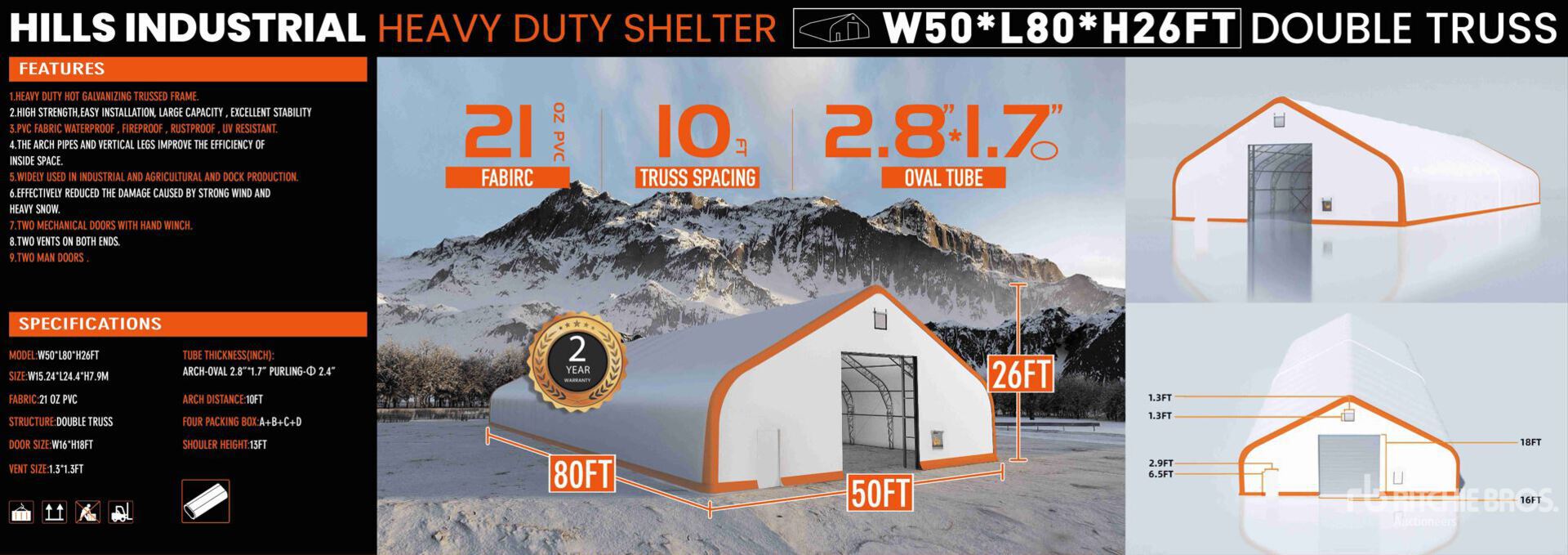 2024 HIlls Industrial 508026 80 ft x 50 ft x 26 ft Storage Building ...