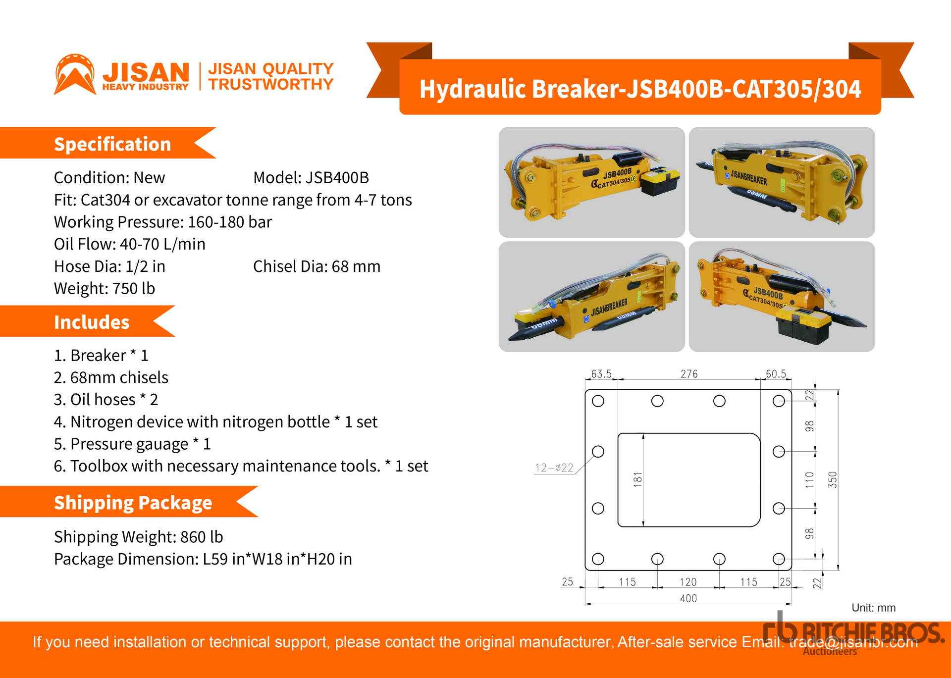 2024 Jisan JSB400B Hydraulic Breaker - Fits Cat 304 / 4 - 7 ton (Unused) | Ritchie Bros. Auctioneers