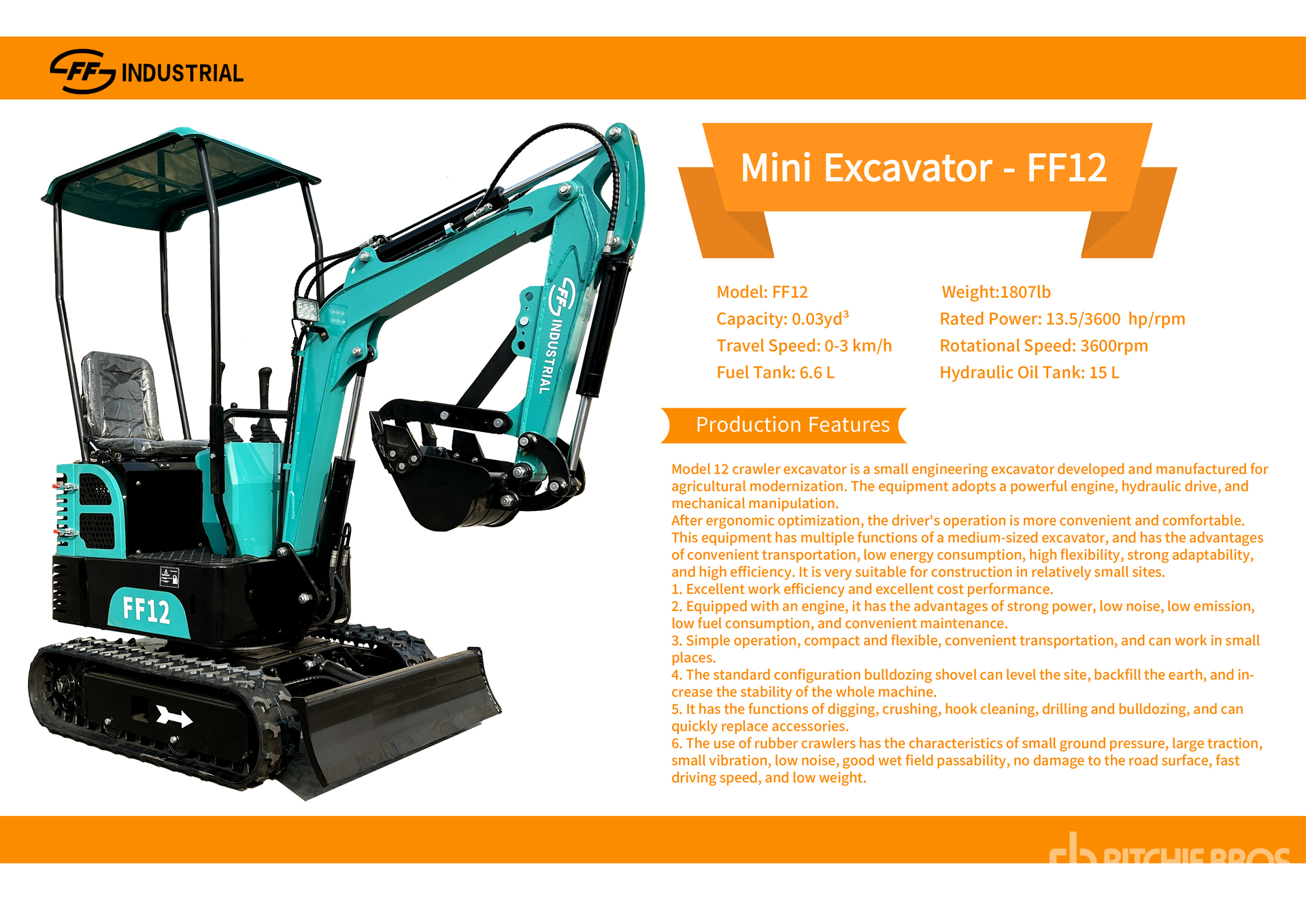 2024 FF Industrial FF-12 Mini Excavator (Unused) | Ritchie Bros ...