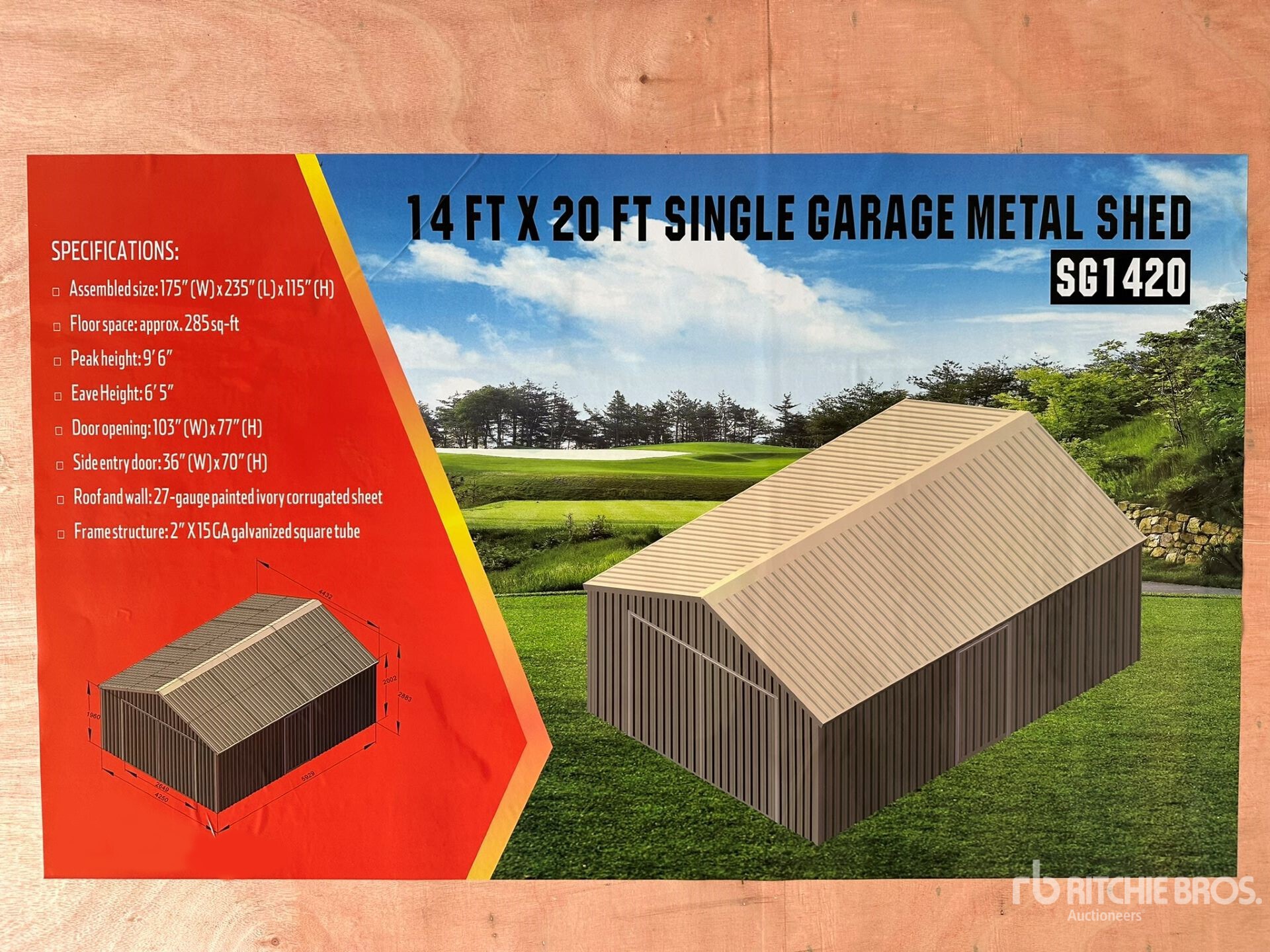 2024 Agriquip SG1420 14 ft x 20 ft Single Garage Metal Shed (Unused ...