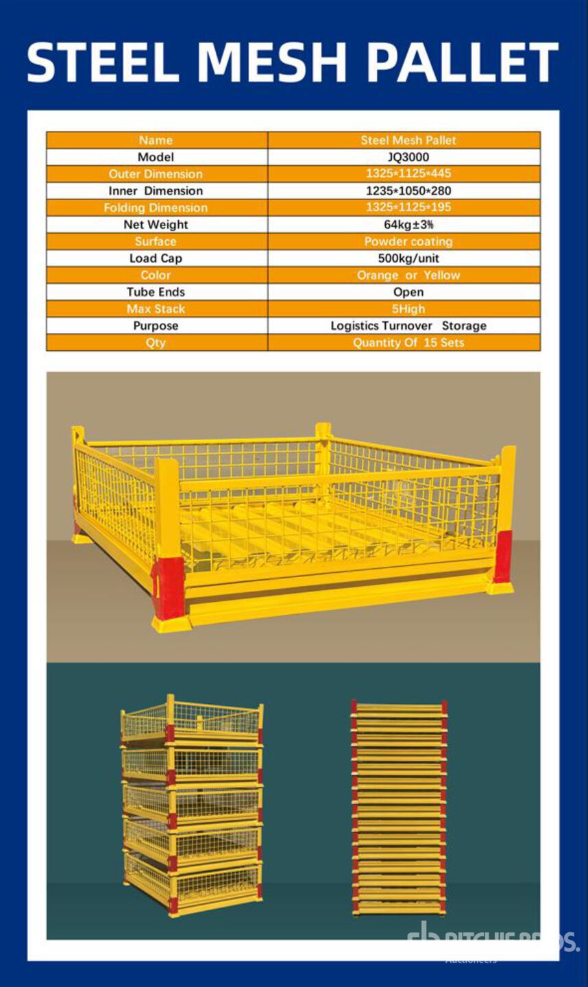 Quantity of (15) 2025 JQ POWER JQ3000 Steel Mesh Pallets Pallet Racking ...