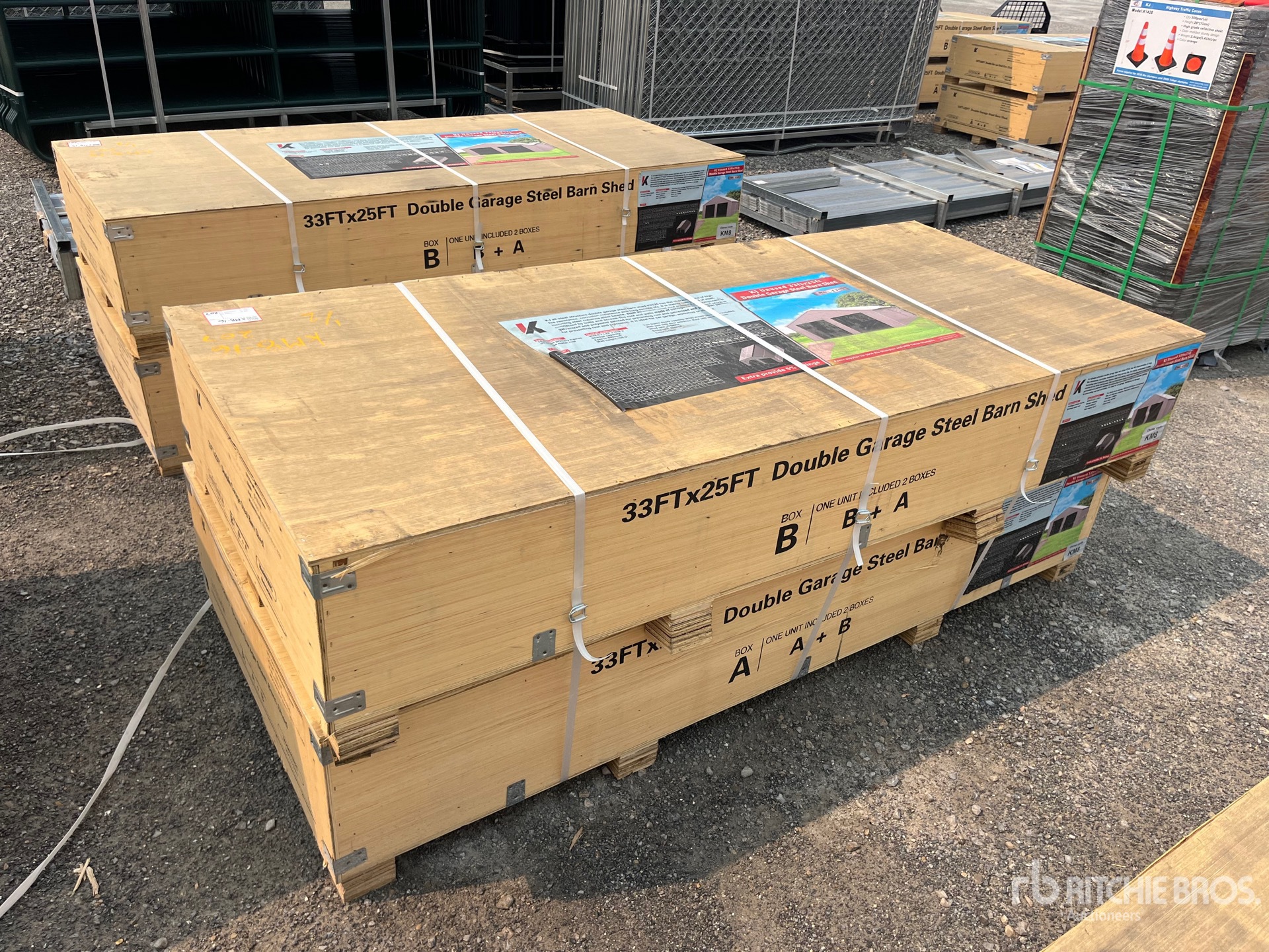 Quantity of 2024 KJ K3325 33 ft x 25 ft Double Garage Metal Shed ...