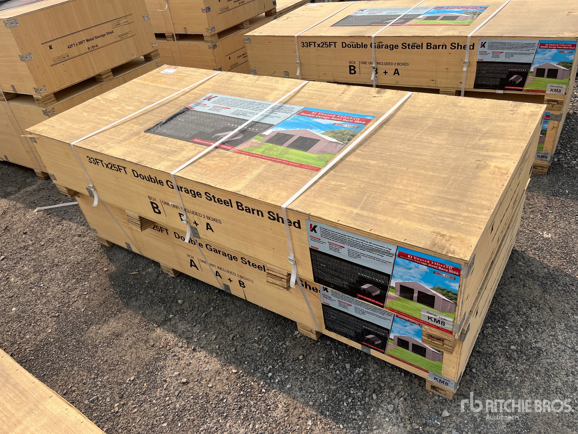 Quantity of 2024 KJ K3325 33 ft x 25 ft Double Garage Metal Shed ...