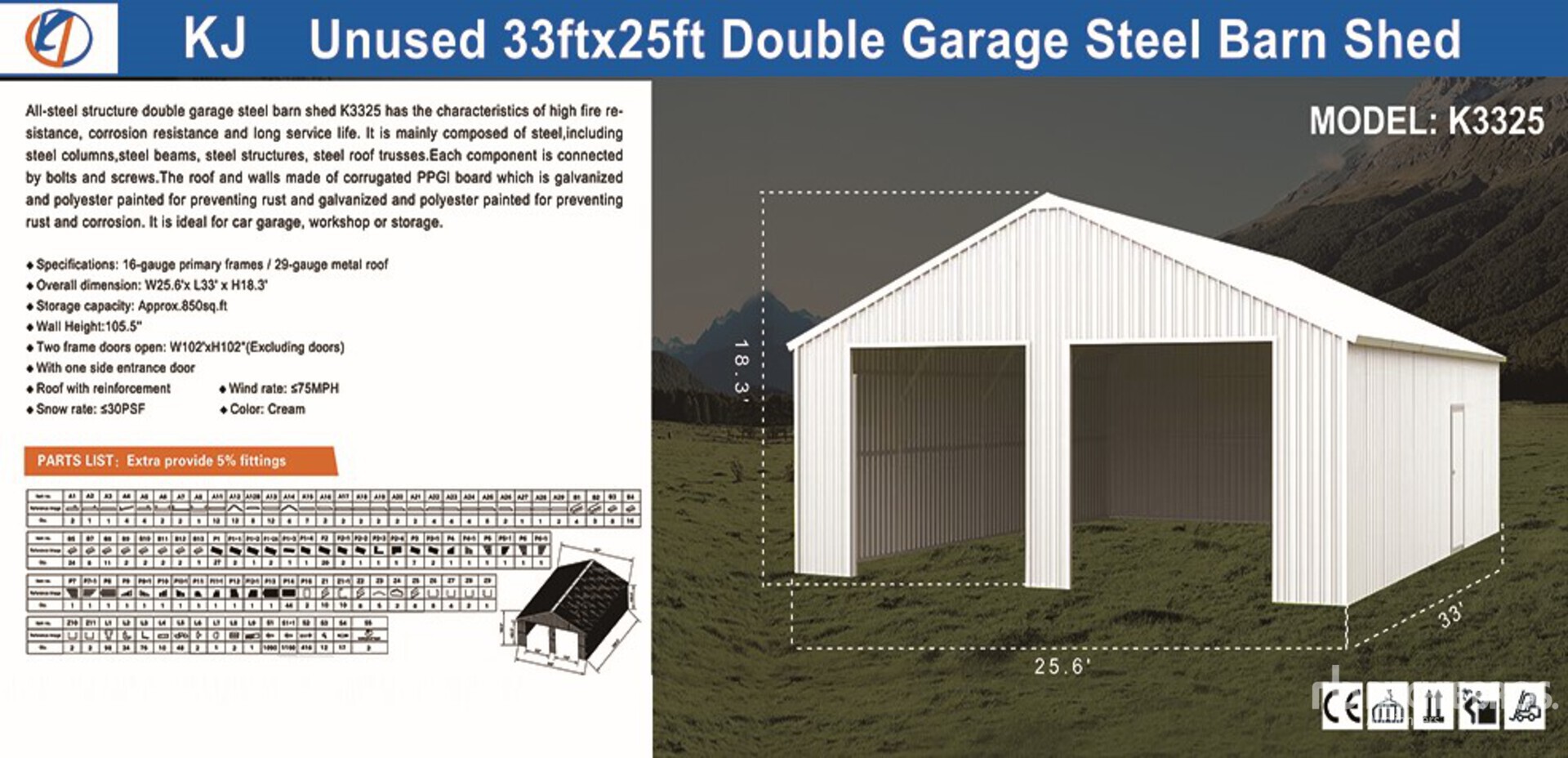 2024 KJ K3325 33 ft x 25 ft Metal Garage Divers - Structure portative ...