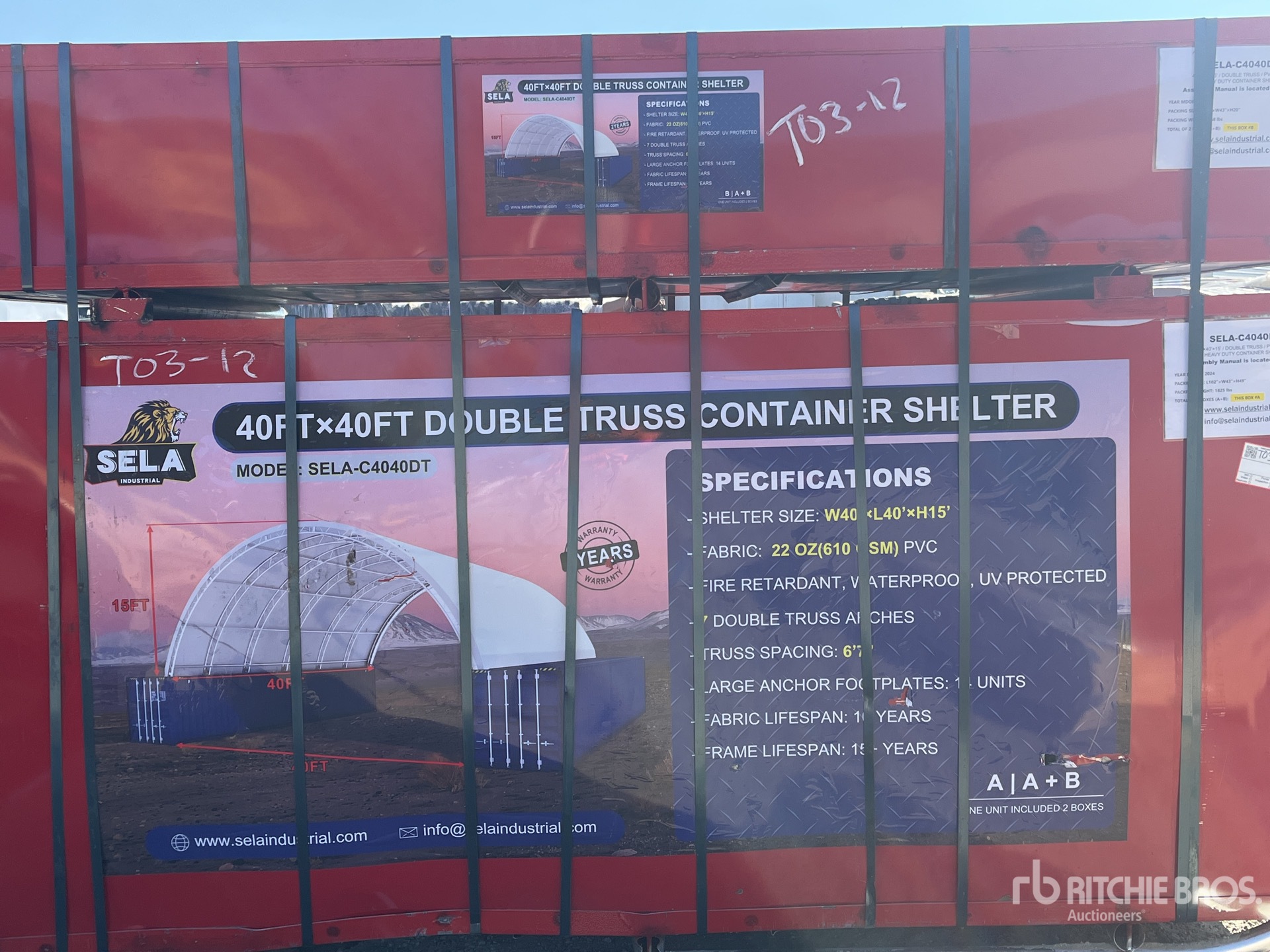 Quantity of (2) Boxes of 2024 SELA C4040DT 40 ft x 40 ft 40 ft × 40 ft Double Truss Container ...