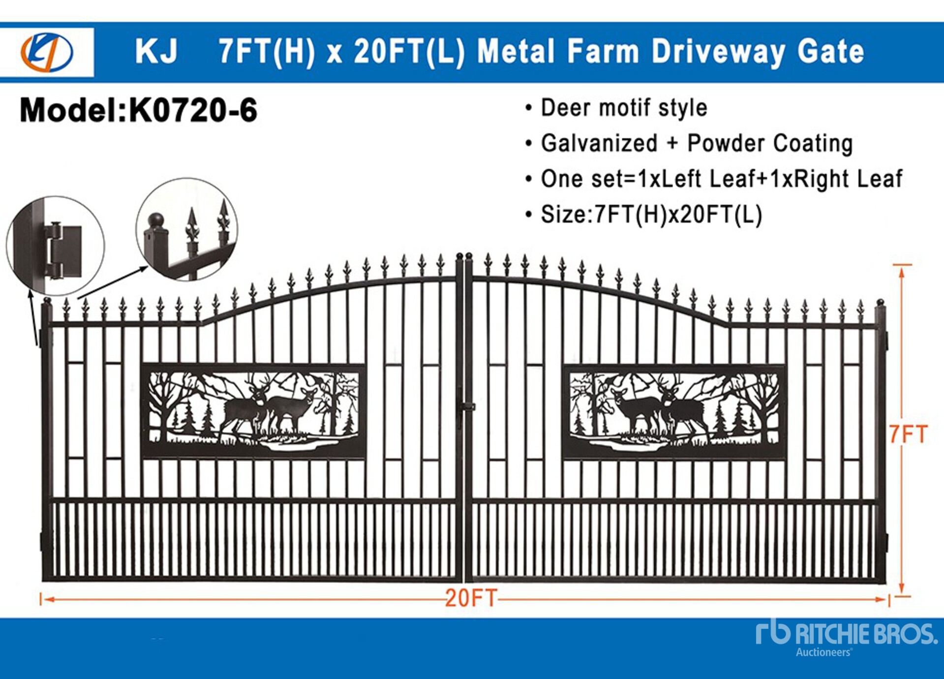 Quantity of (6) 2024 KJ K0720-6 20 ft Wrought Iron Bi-Parting Driveway ...