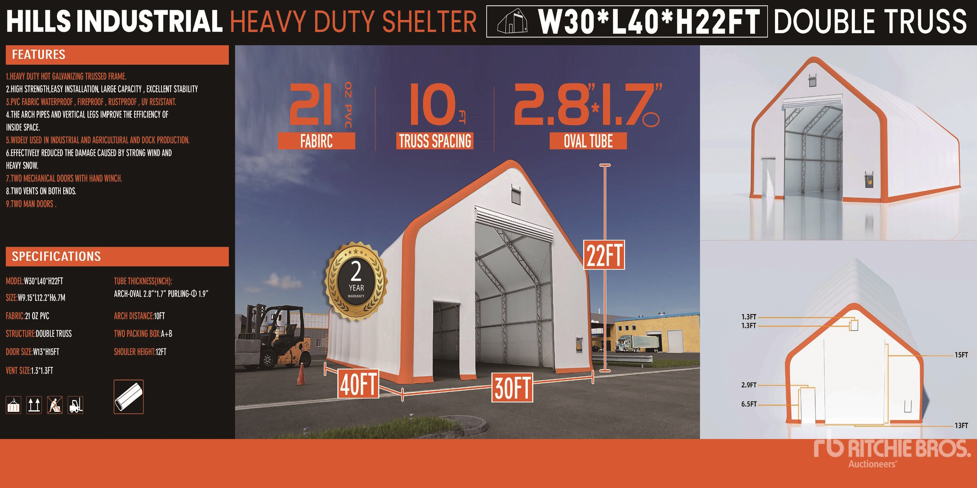 2025 HIlls Industrial 403022 40 ft x 30 ft x 22 ft Storage Building ...