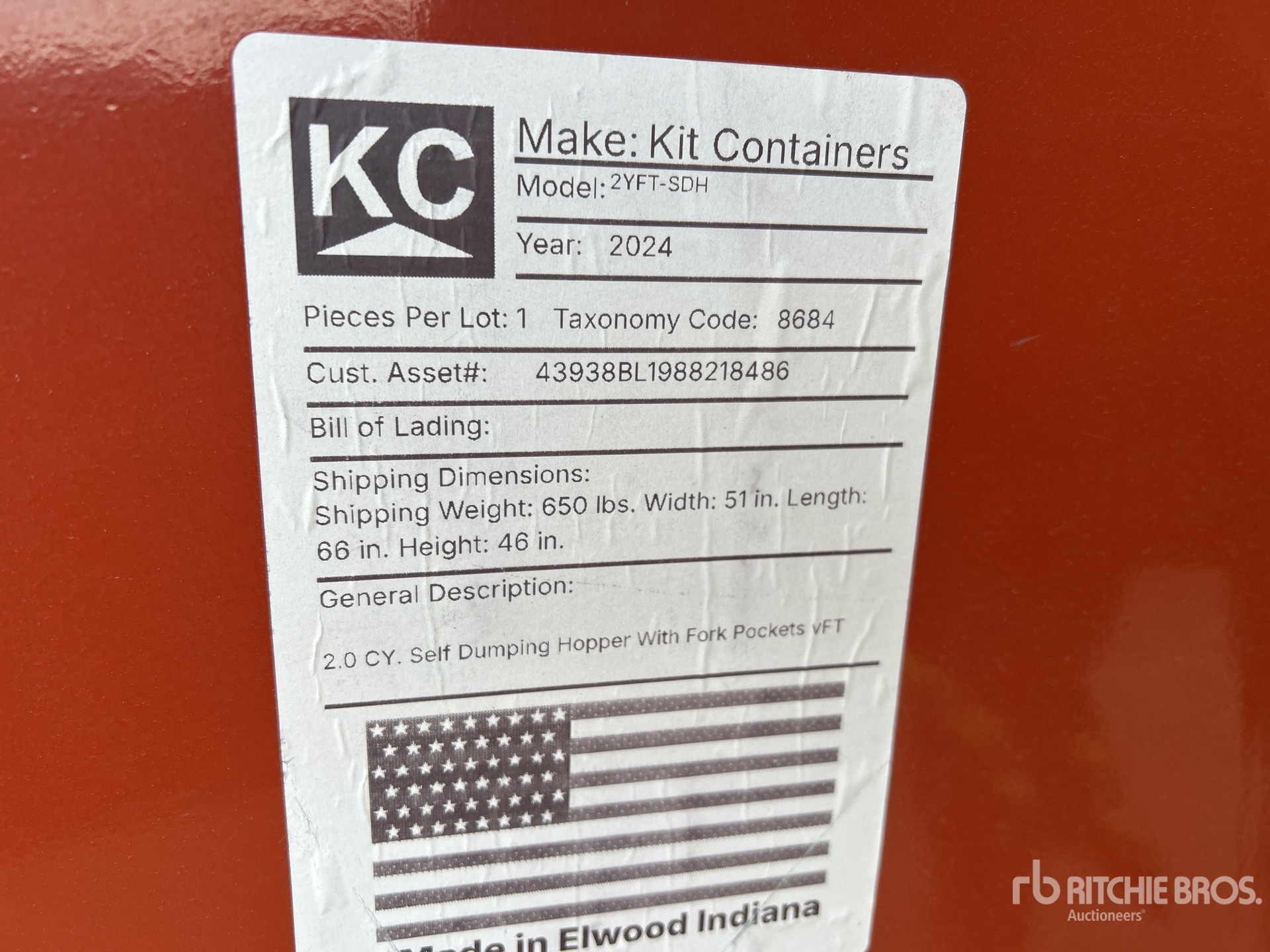 2024 Kit Containers 2YFT-SDH 2 cyd Trémie auto-vidante (Unused) | Ritchie Bros. Auctioneers