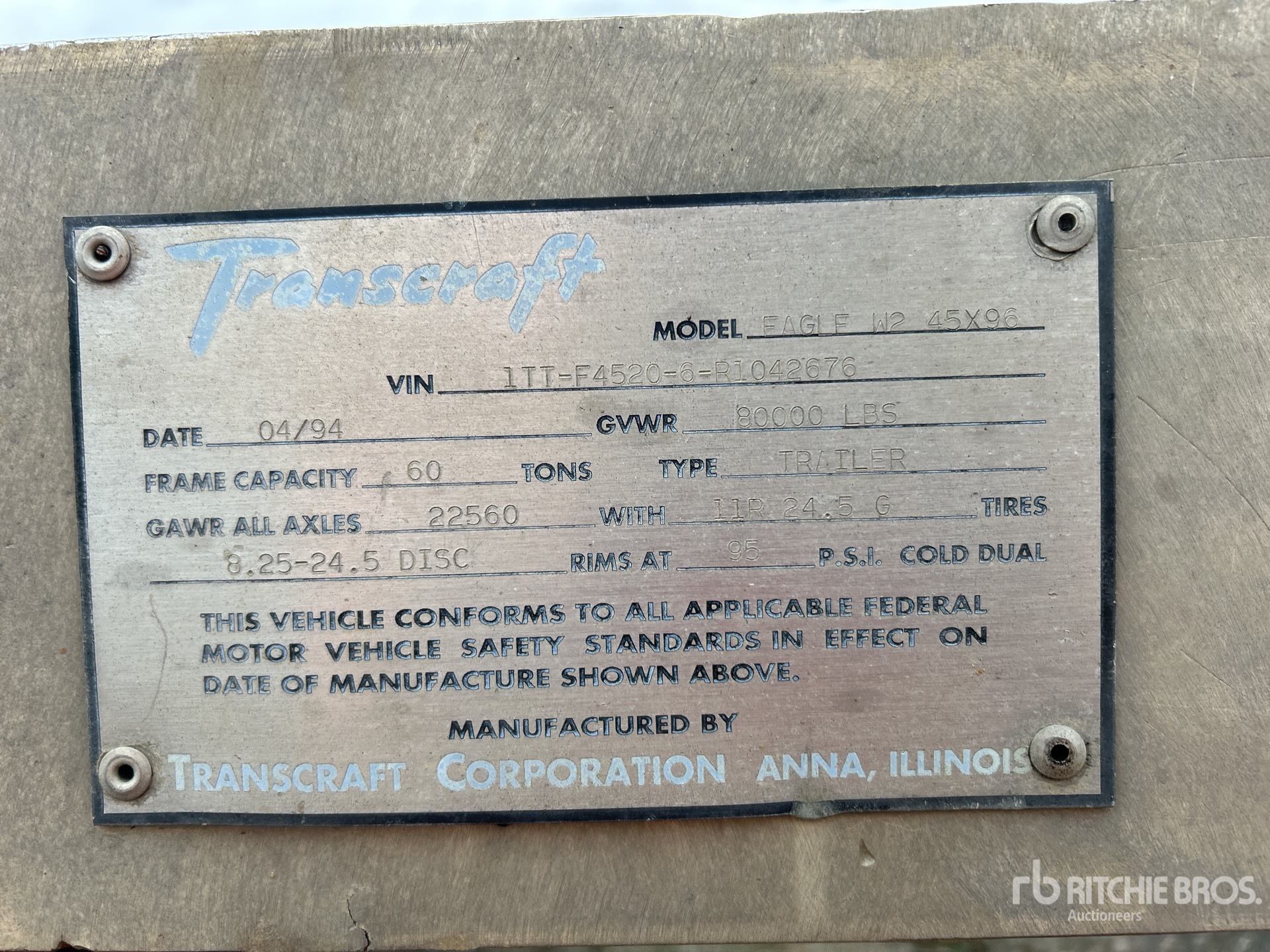 1994 Transcraft Eagle W2 45 ft T/A Spread Axle Remorque à plateau ...