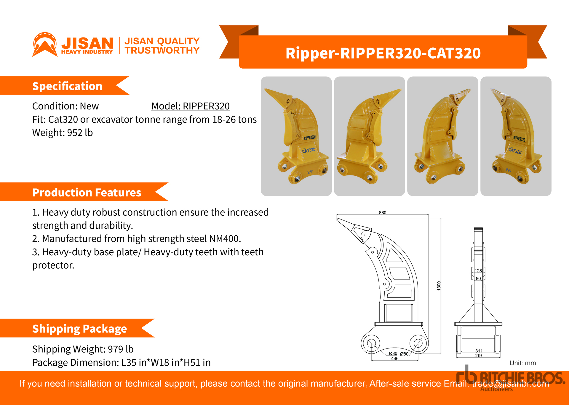 2024 Jisan RIPPER320 Excavator Ripper - Fits Cat 320 / 18 - 26 ton (Unused) | Ritchie Bros ...