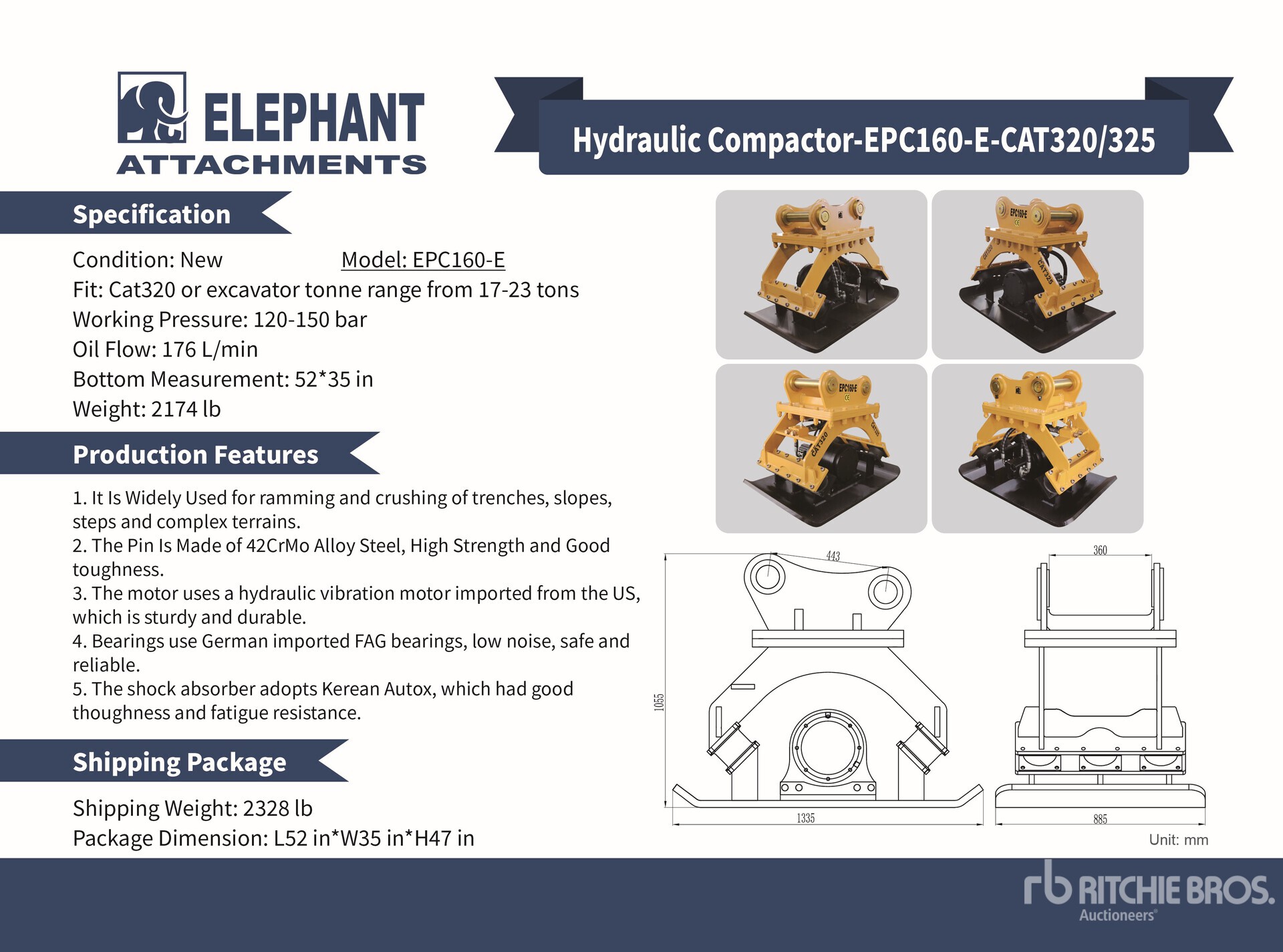 2024 Elephant EPC160-E Compacteur à plateau vibrant - Fits Cat 320 / 17 ...