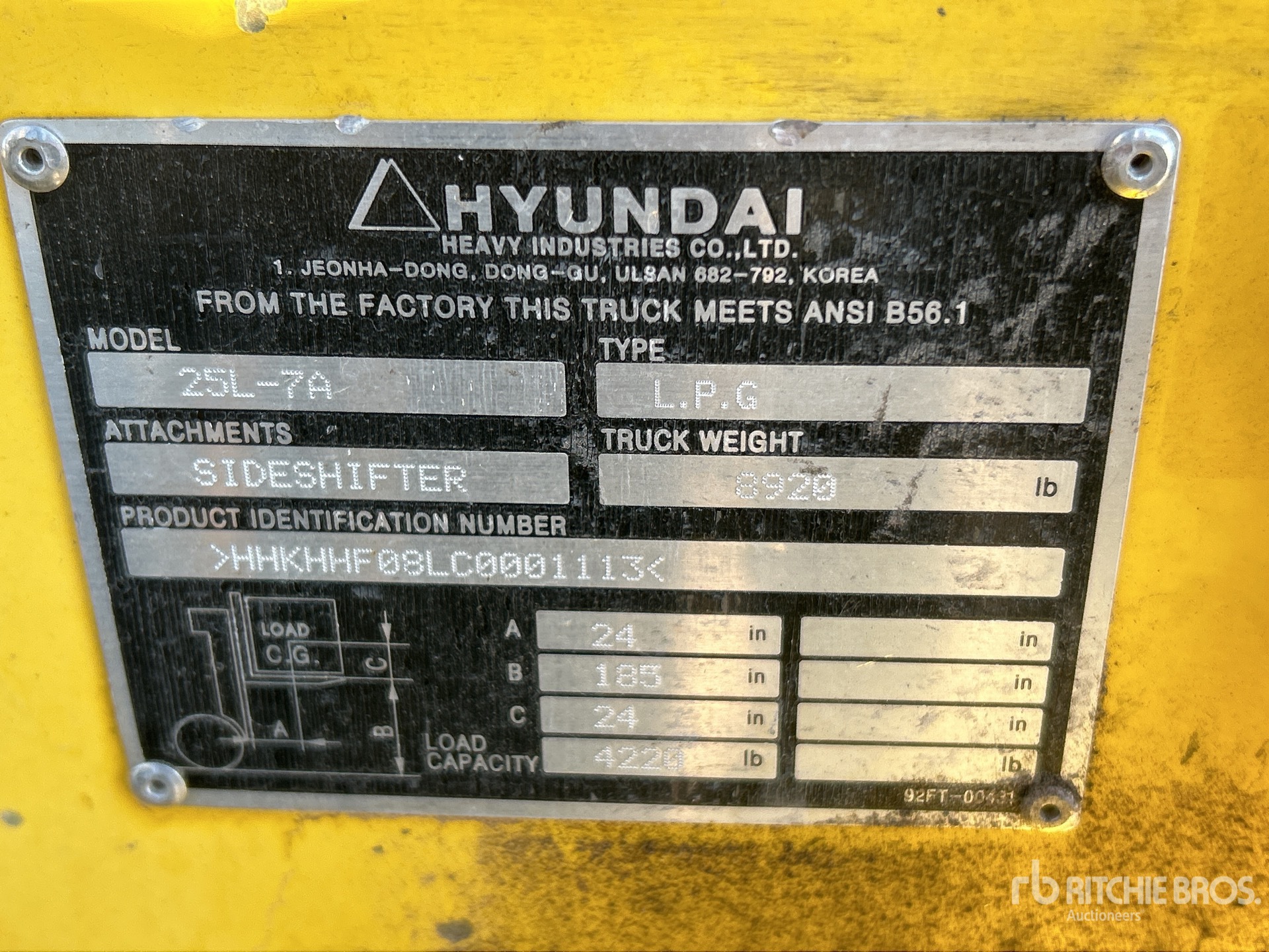 2012 Hyundai 25L-7A 4220 lb Pneumatic Tire Forklift | Ritchie Bros ...