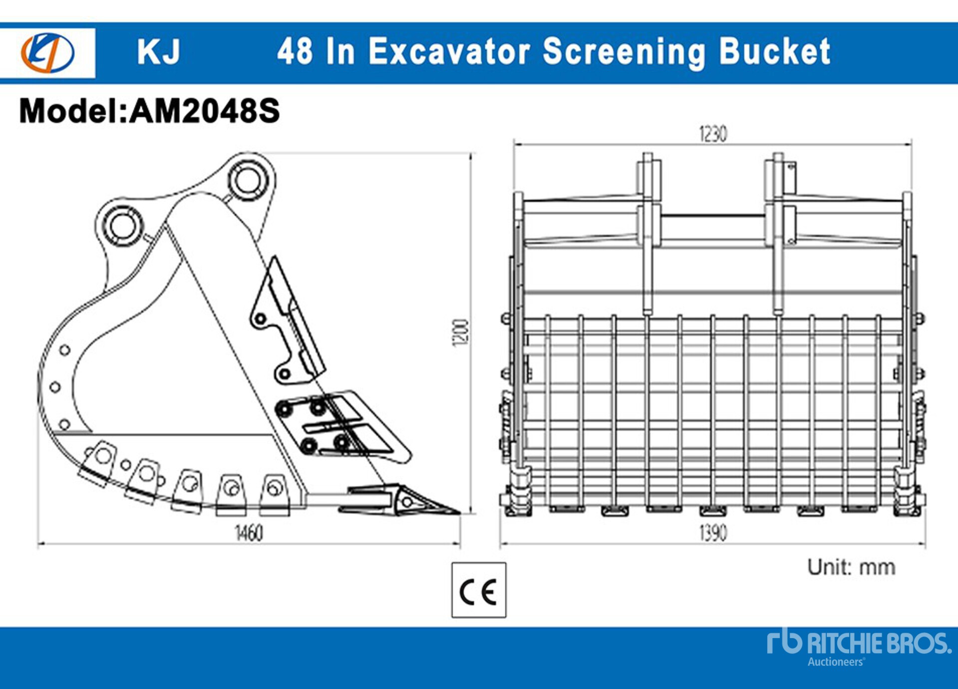 2024 KJ AM2048S 48 in 1.28 cyd Skeleton Cazo criba para excavadora ...