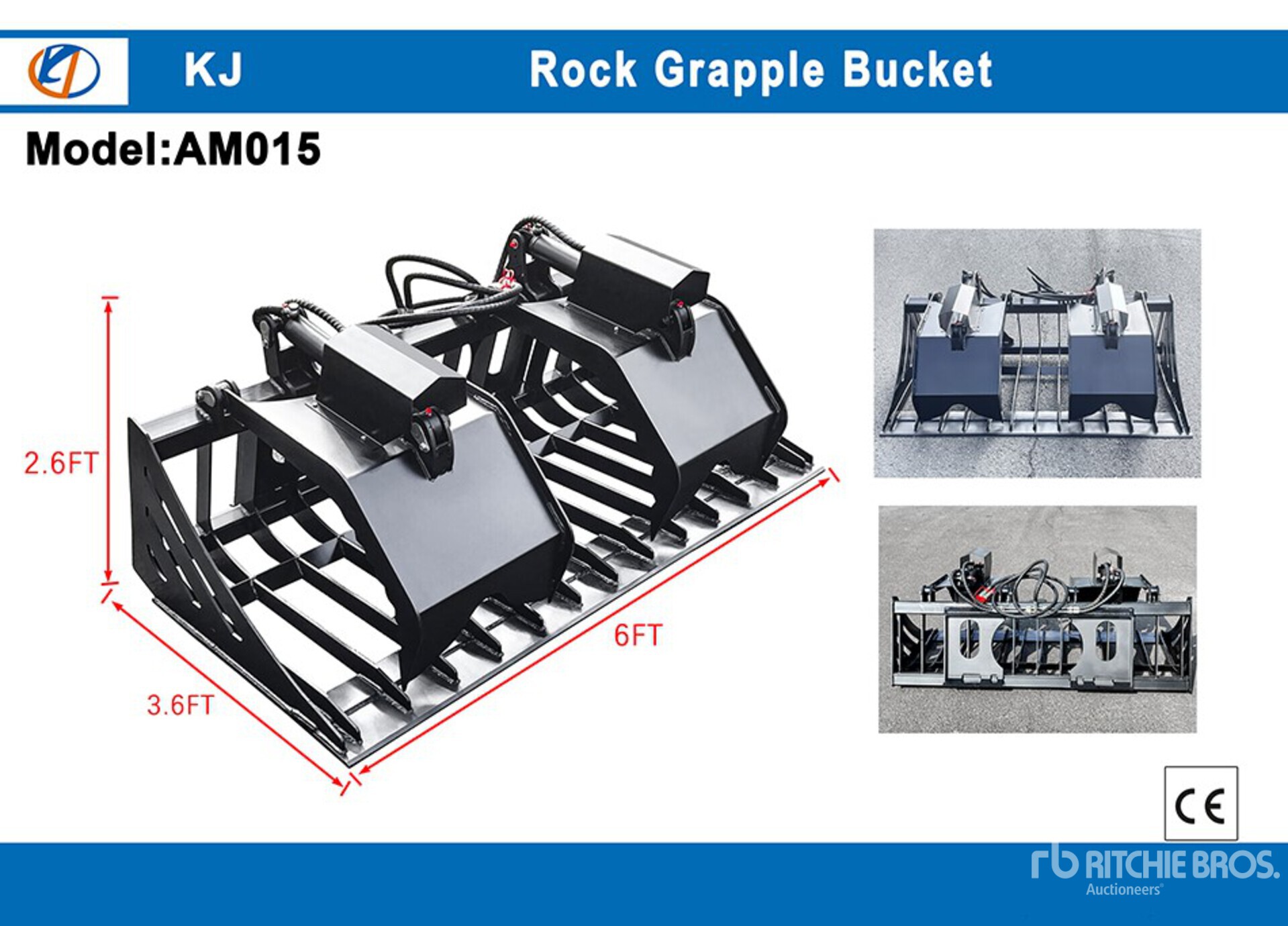 2024 KJ AM015 72 in Rock Benne avec Grappin pour chargeuse à ...