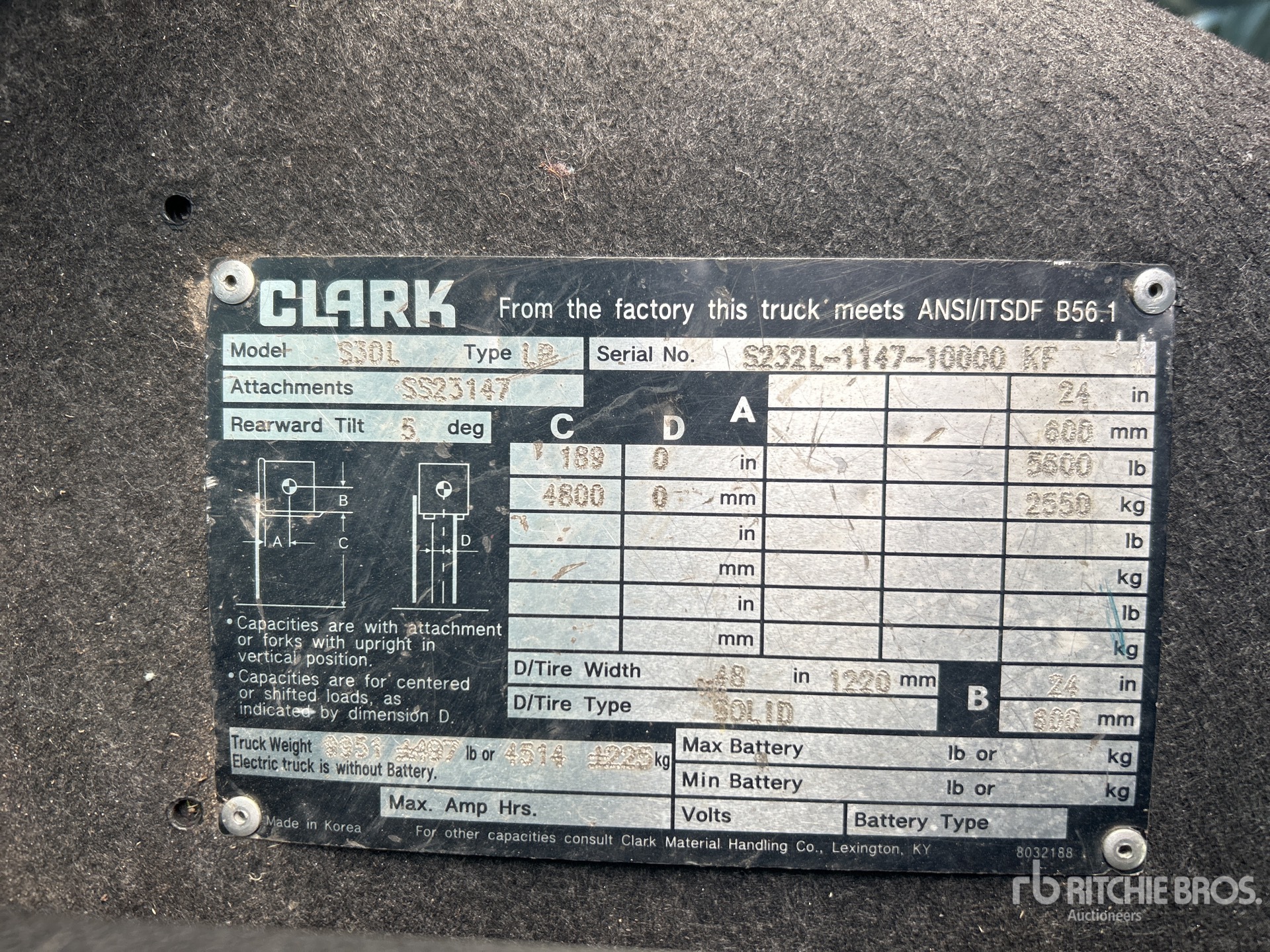 2020 Clark S30L 5600 lb Chariot élévateur à bandage pneumatique ...