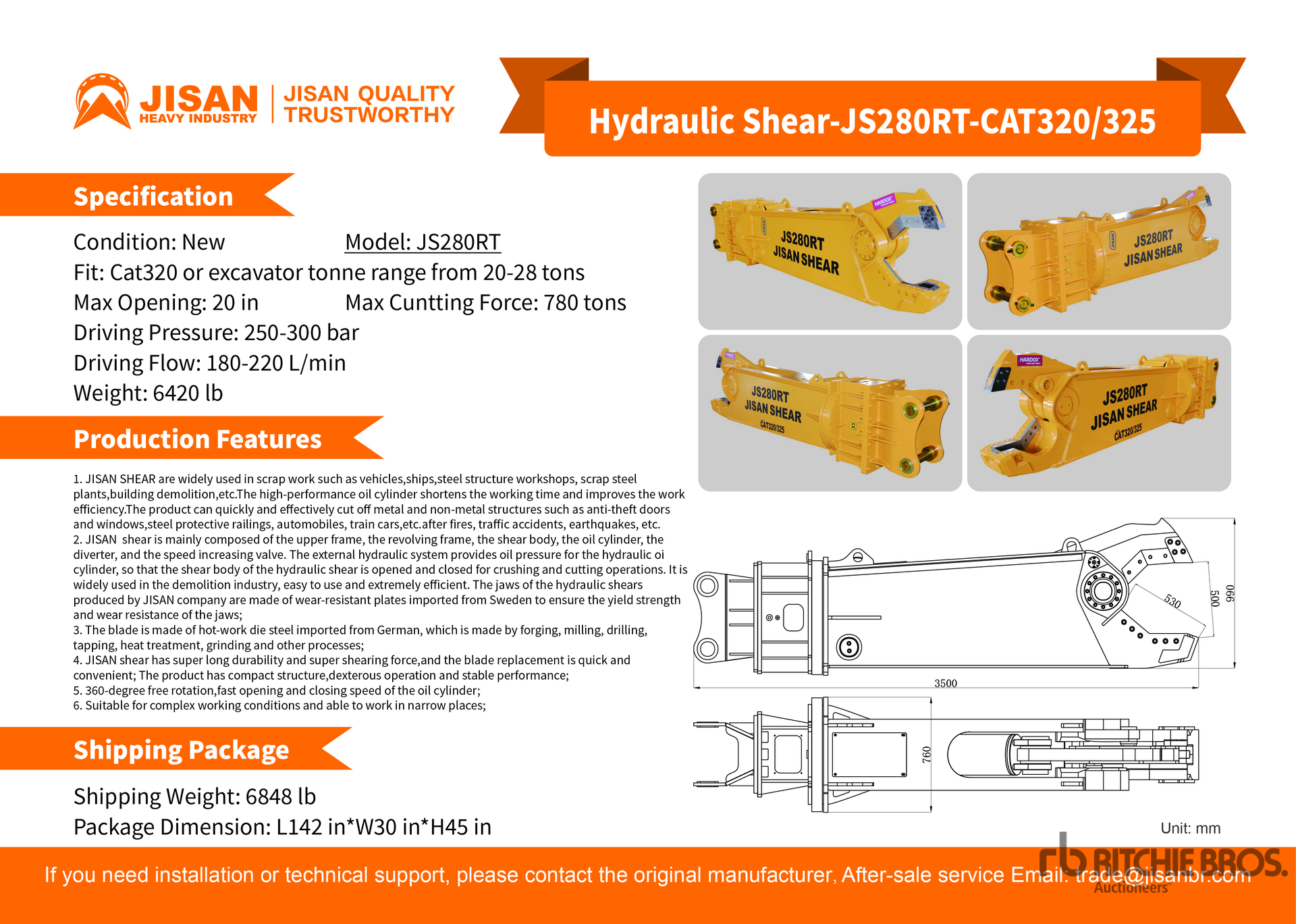 2024 Jisan JS280RT Rotating Cisaille hydraulique - Fits Cat 320 / 20 ...