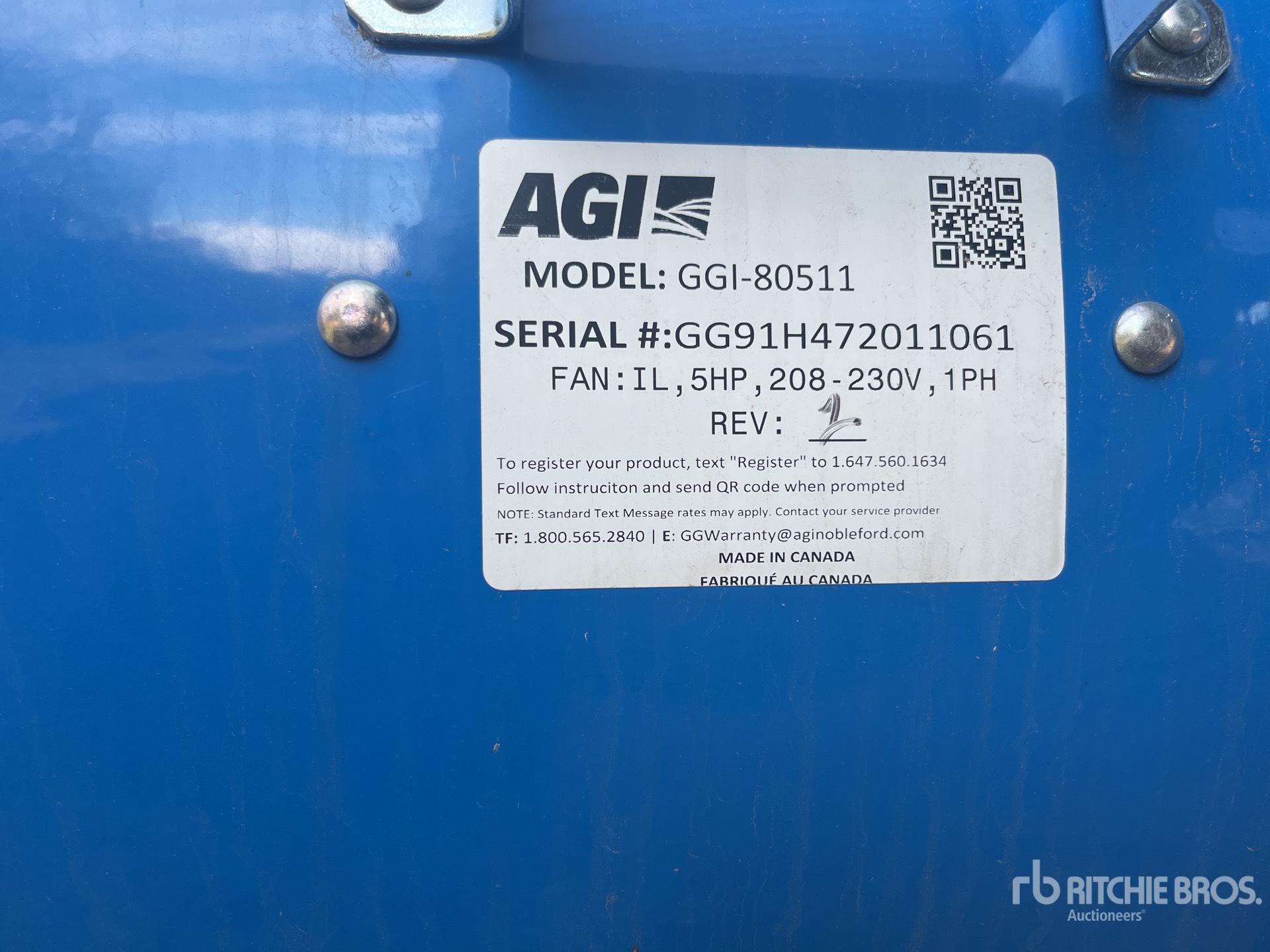 AGI GGI-80511 5 hp Aeration Fan | Ritchie Bros. Auctioneers