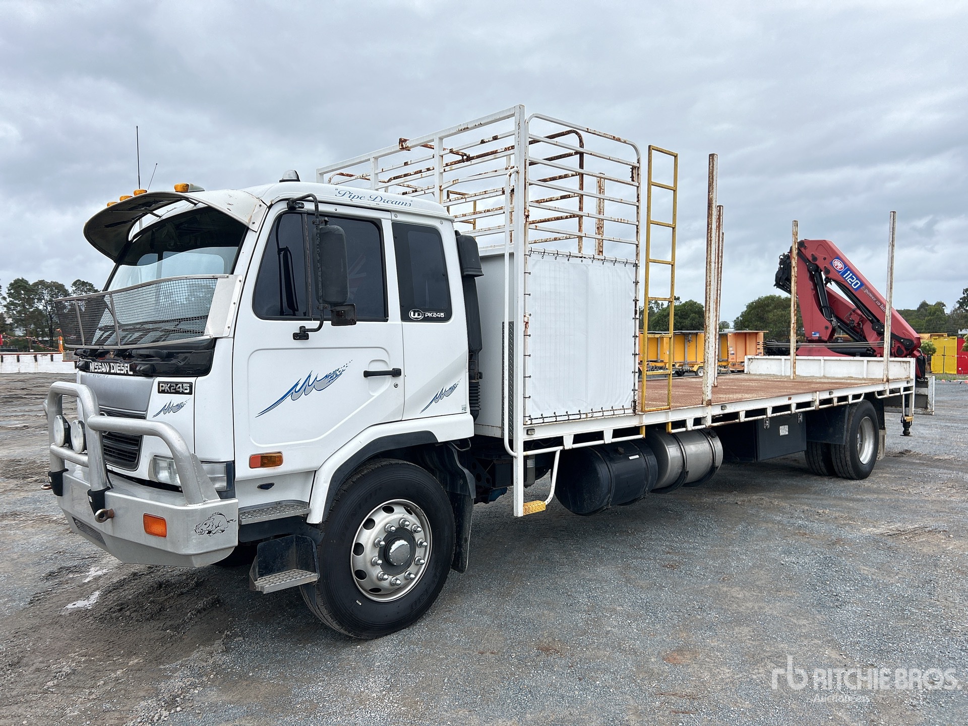 2006 Nissan UD PK245 4x2 w/ 2017 HMF 1120K-RC 2.4 ton Knuckle Boom Flatbed Truck with Crane ...