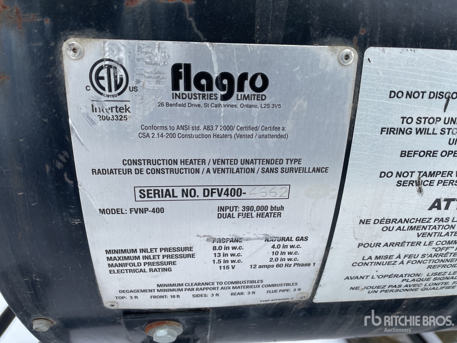 Flagro FVNP-400 390000 BTU Calefactor de espacio | Ritchie Bros ...