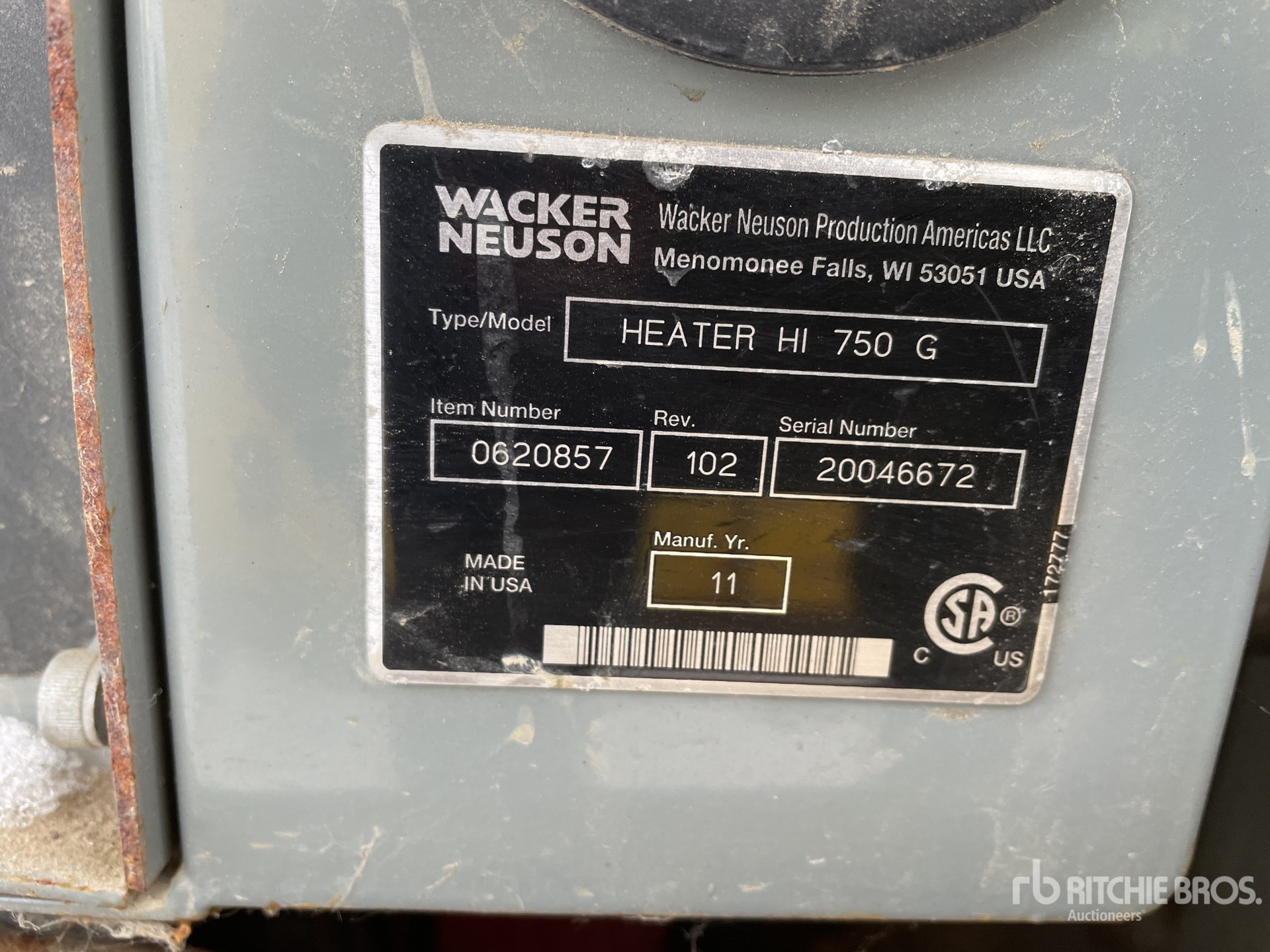 2011 Wacker Neuson HI750G 750000 BTU Space Heater | Ritchie Bros ...