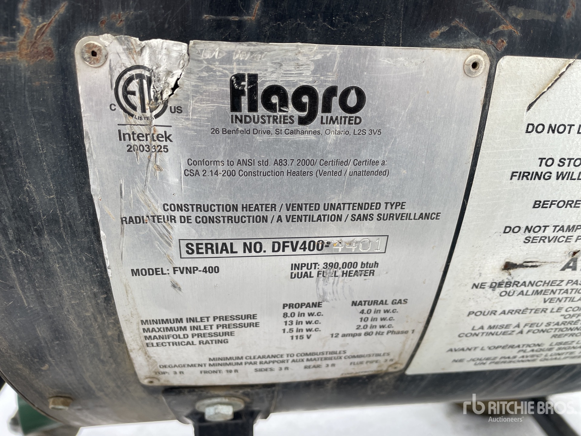Flagro FVNP-400 390000 BTU Calefactor de espacio | Ritchie Bros ...