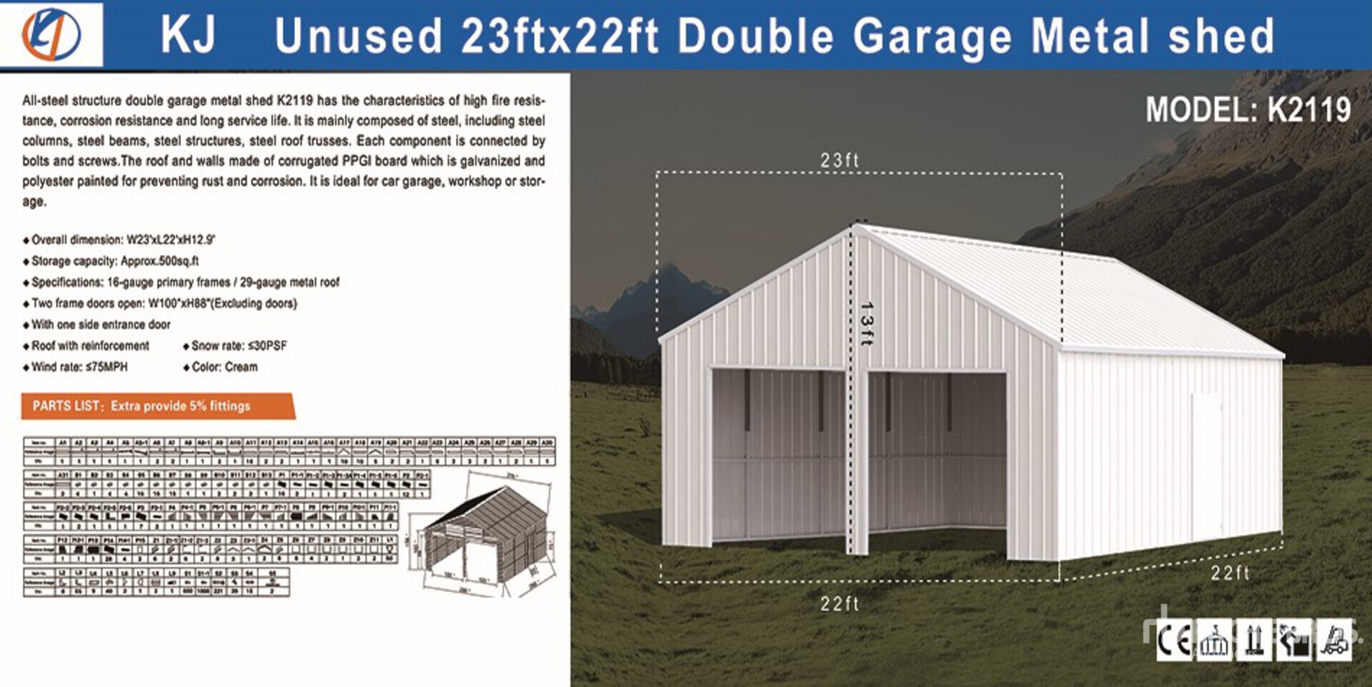 2025 KJ K2119 22 ft x 23 ft Metal Garage Divers - Structure portative ...