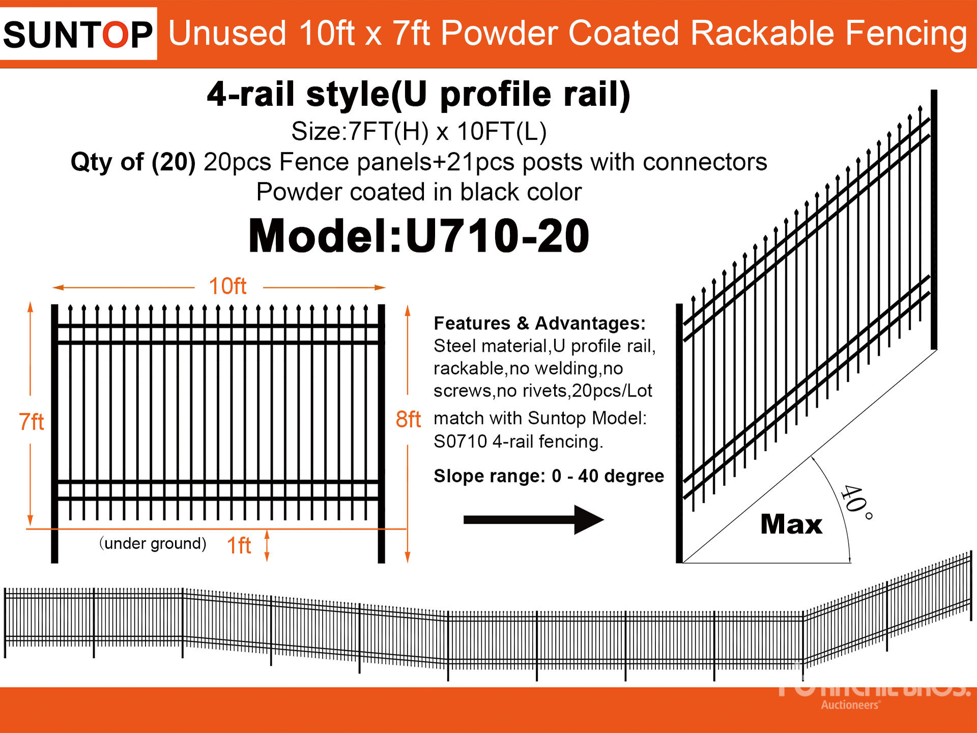Quantity of (20) 2025 SUNTOP U710-20 10 ft x 7 ft Powder Coated Rackable Fencing (Unused ...