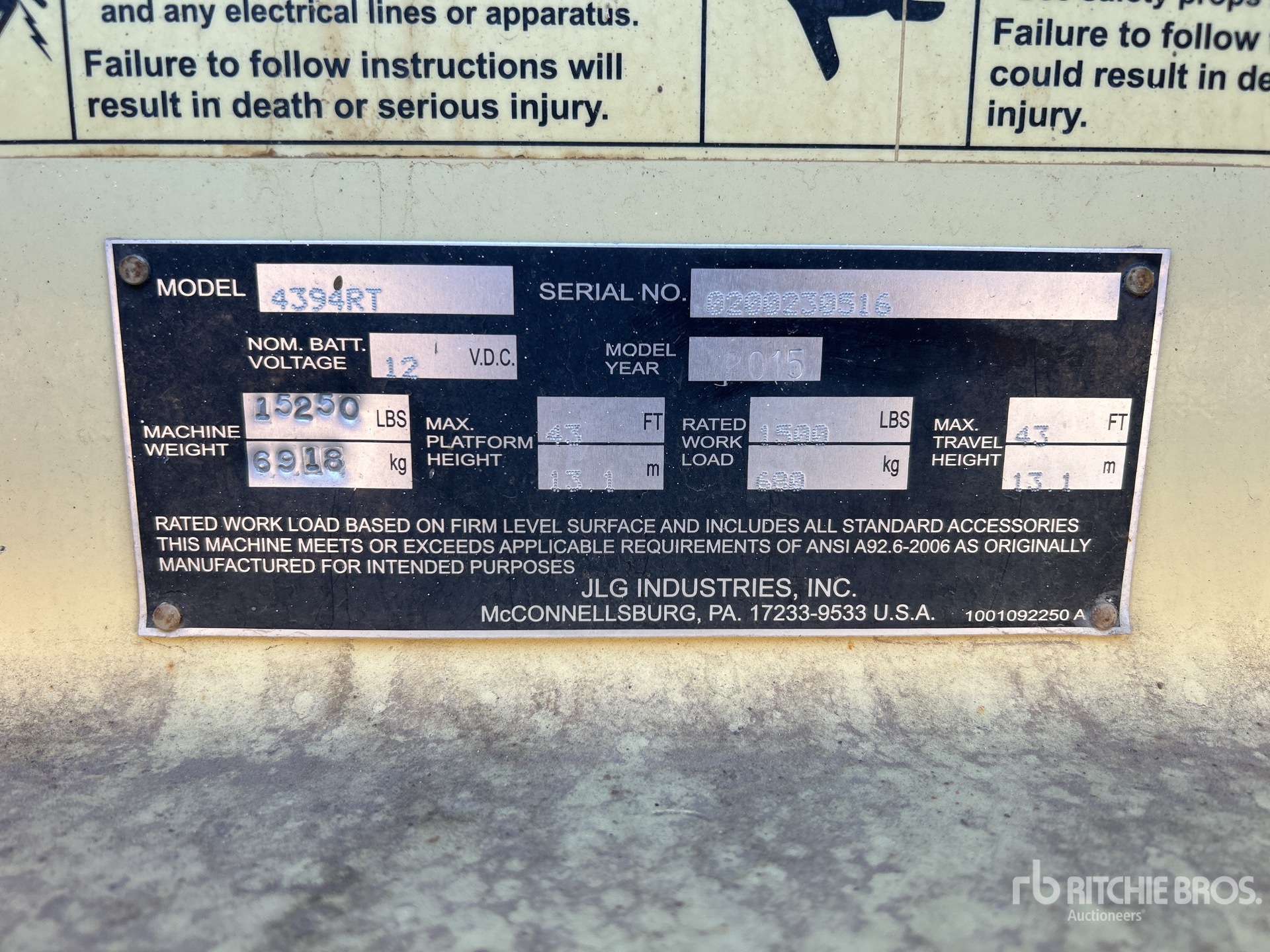 2015 JLG 4394 RT 4x4 Diesel Scissor Lift | Ritchie Bros. Auctioneers