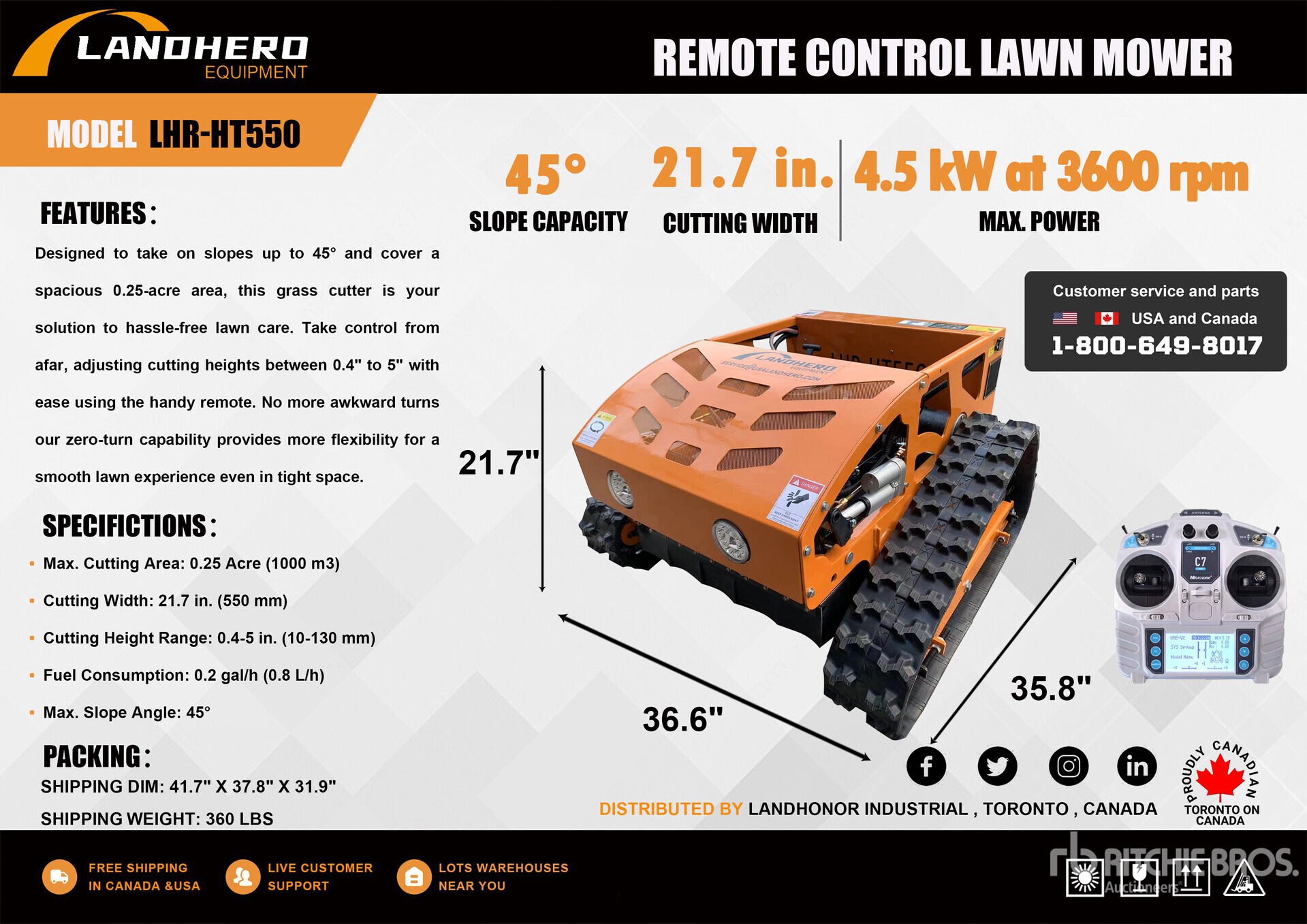 2024 Landhero LHR-HT550 Remote Control Lawn Mower (Unused) | Ritchie ...