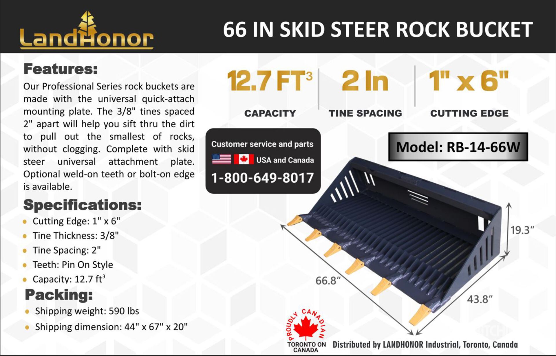 2024 Landhonor RB-14-66W Rock Godet pour chargeuse à différentiel ...