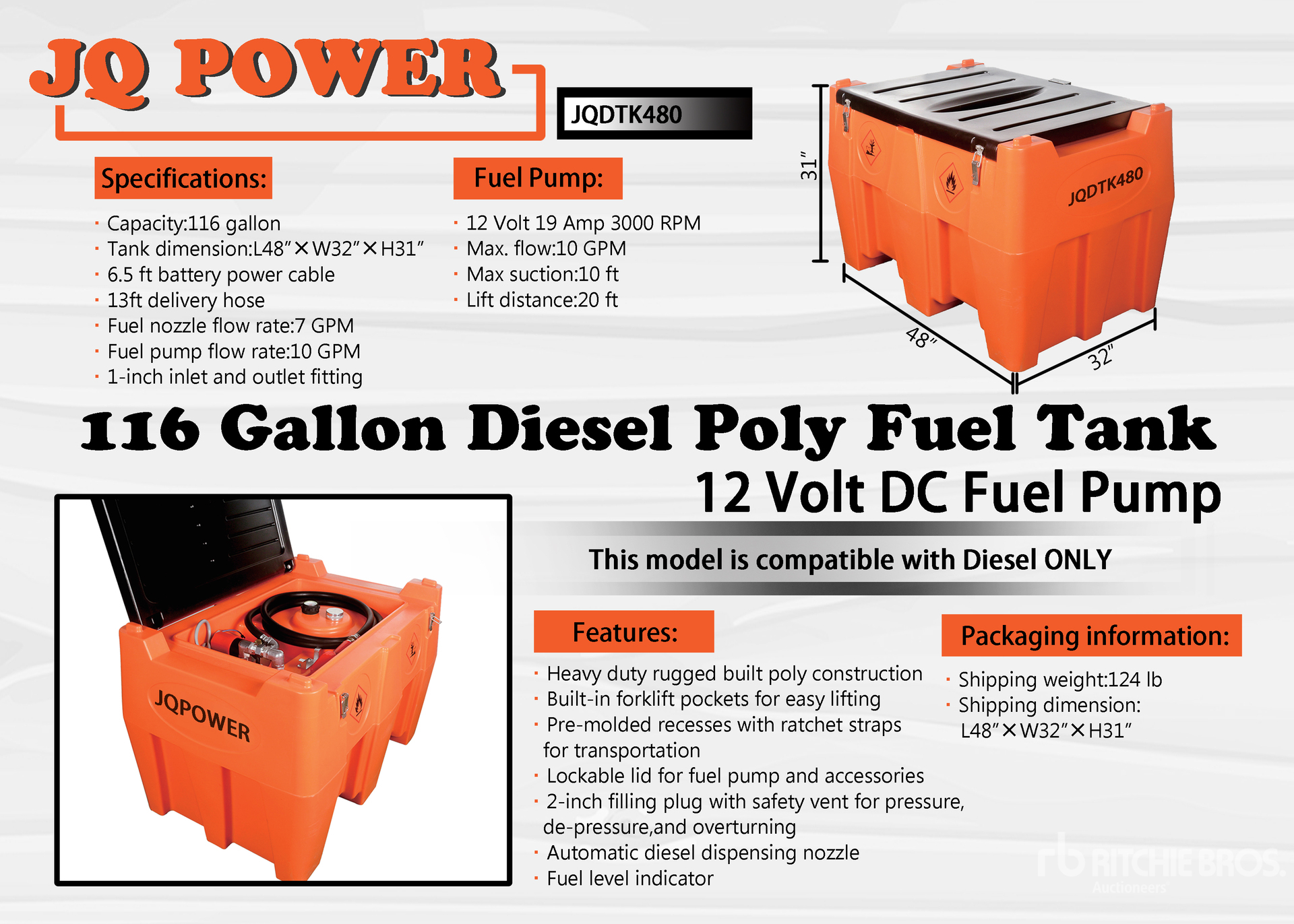 2025 JQ POWER JQDTK480 439 L Tanque para Combustible (Sin Usar) / Fuel Tank (Unused) | Ritchie ...