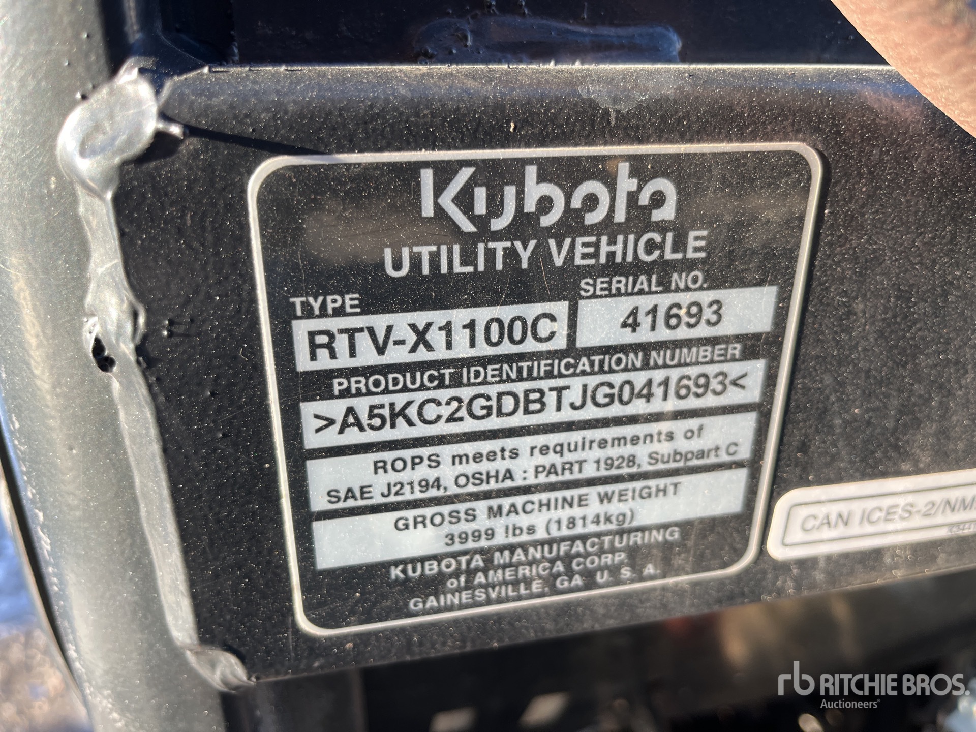 2018 Kubota RTV-X1100 4x4 Utility Vehicle (Inoperable) | Ritchie Bros ...
