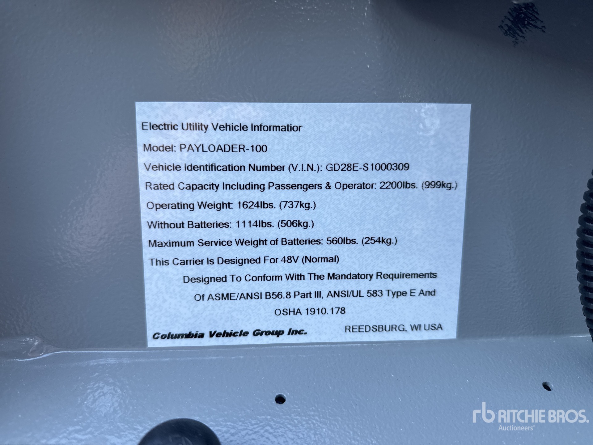 2025 Columbia Payloader Utility Cart (Unused) | Ritchie Bros. Auctioneers