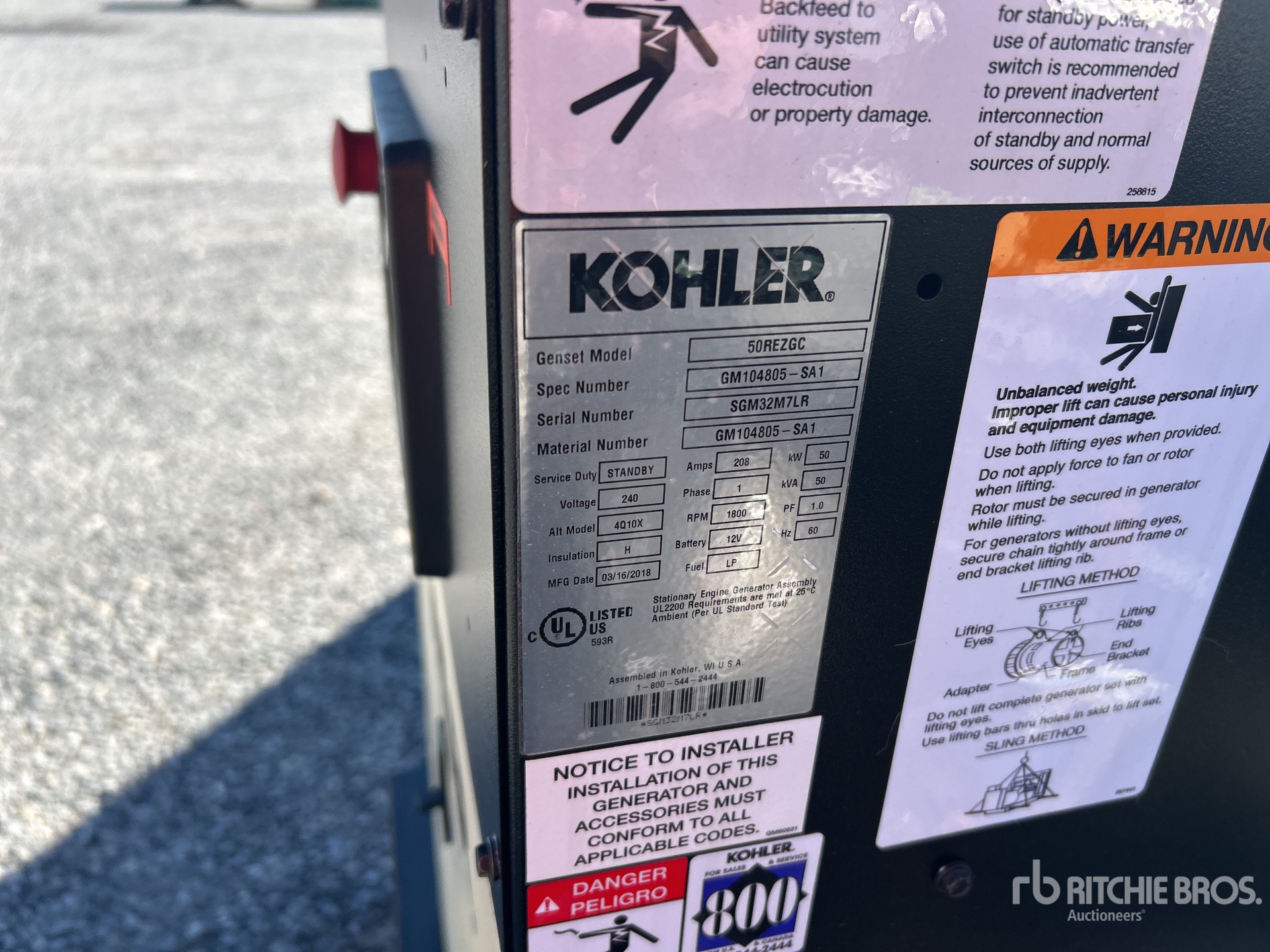 2018 Kohler 50REZGC 50 kW Skid-Mounted Stand-By Generator Set | Ritchie ...