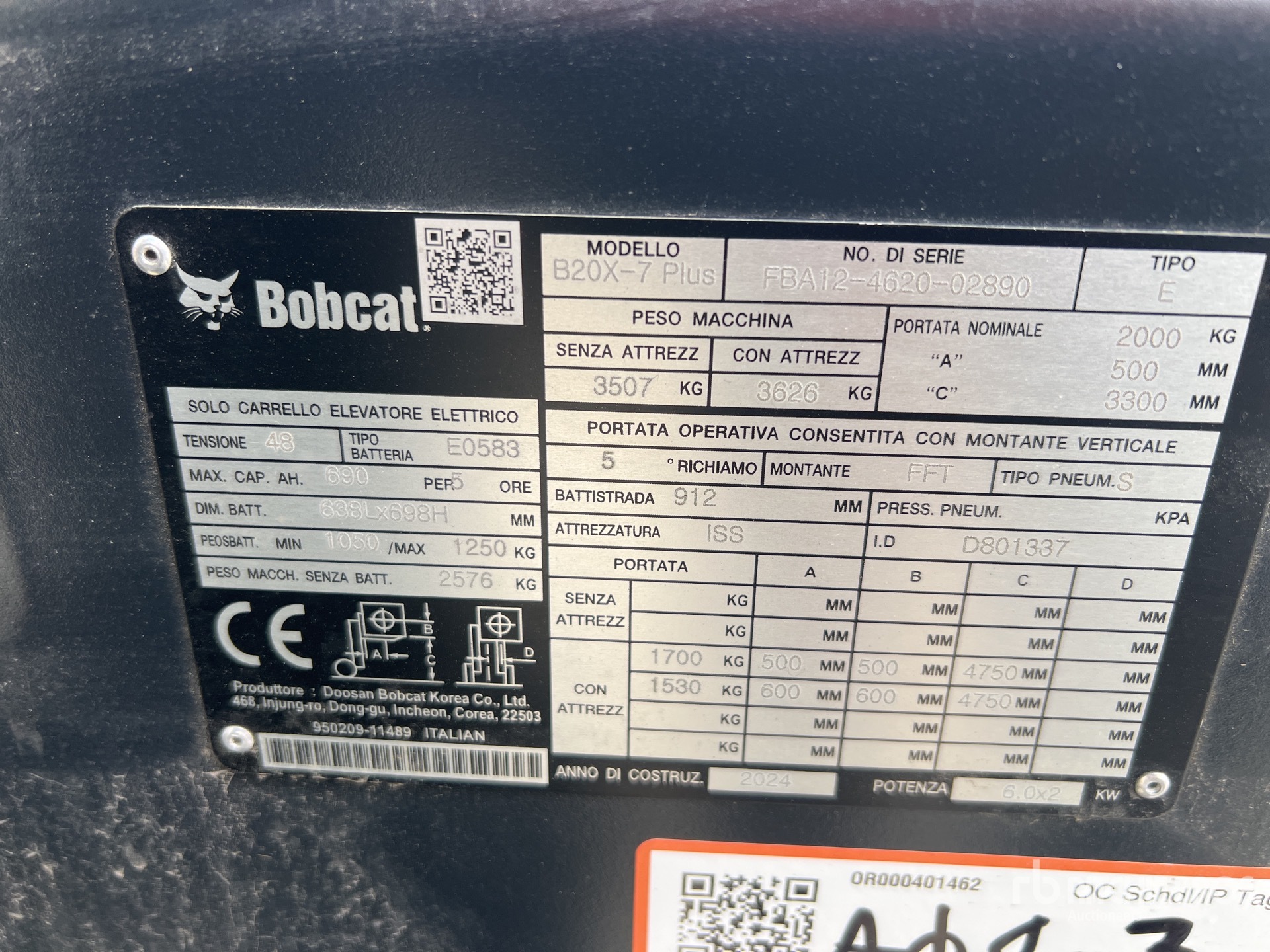 2024 Bobcat B20X-7Plus 2000 kg Electric Forklift (Unused) | Ritchie ...