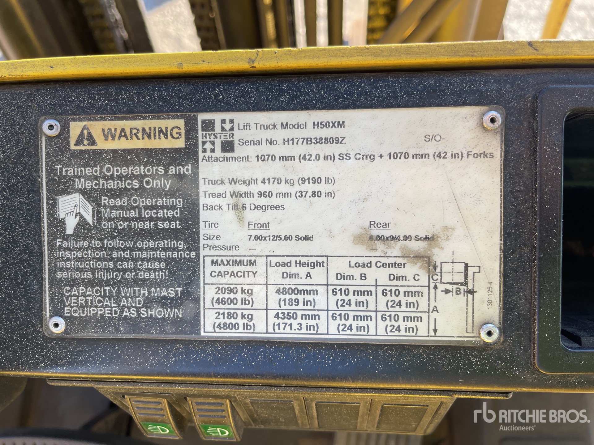 2002 Hyster H50XM 4800 lb Pneumatic Tire Forklift | Ritchie Bros ...