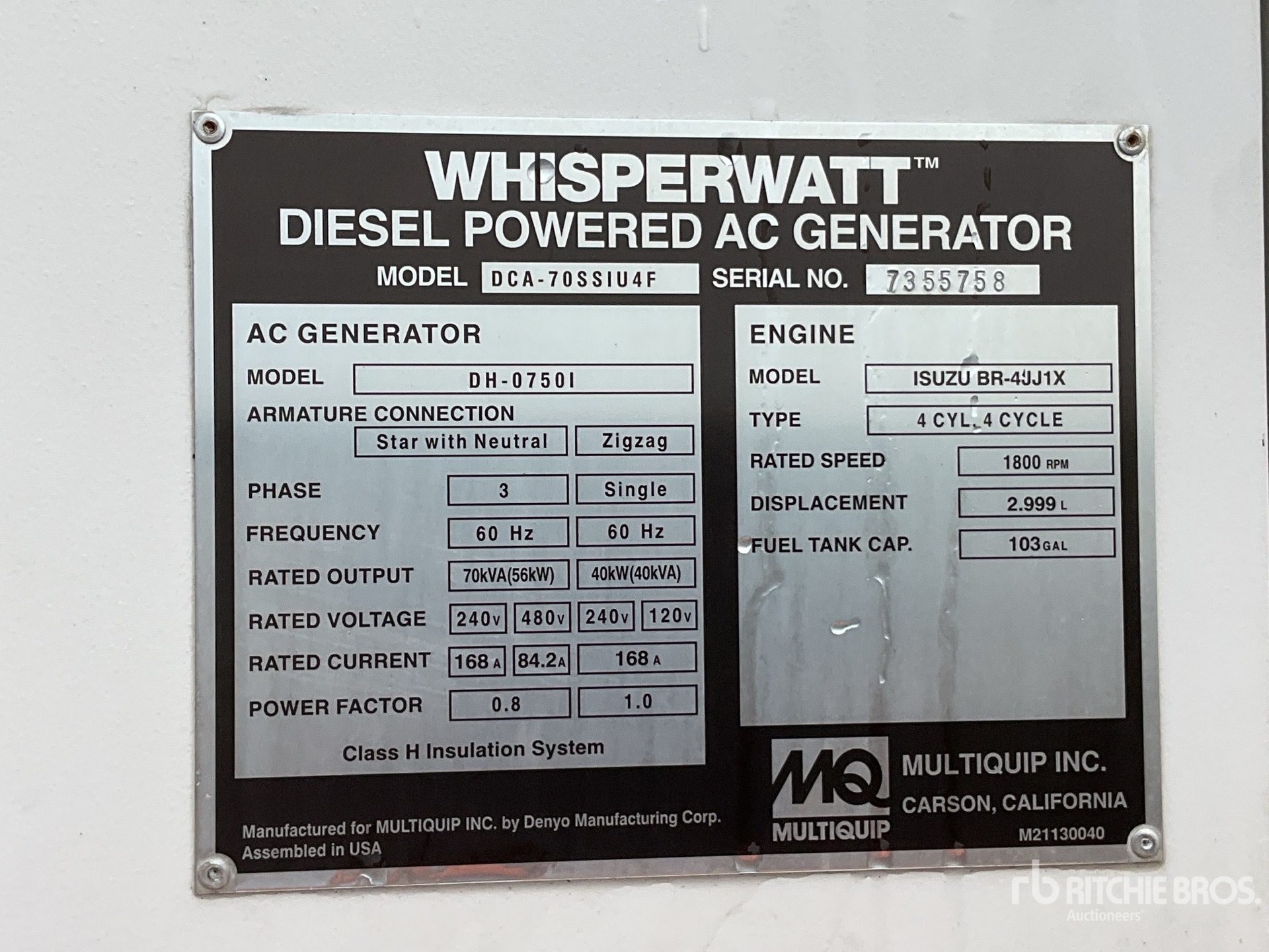 2019 Multiquip DCA70SSIUF4 70 kW Generator Set | Ritchie Bros. Auctioneers